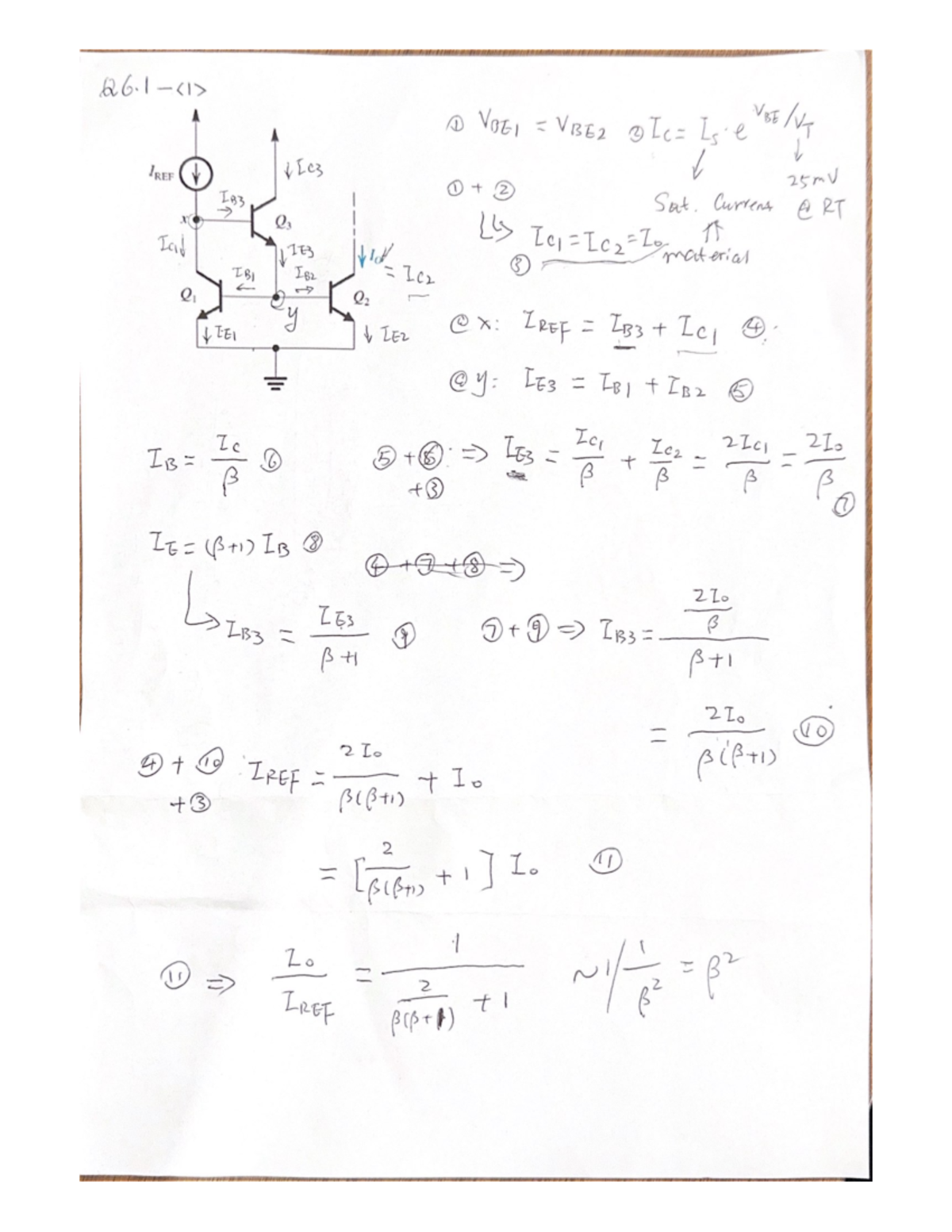 Week 7 tut Q6.1 Solutions - 126 D VOE, VBE2 I Ic Ise IREF itez 2 25mv IB3 Sat. Current ERT X( Q3 ...