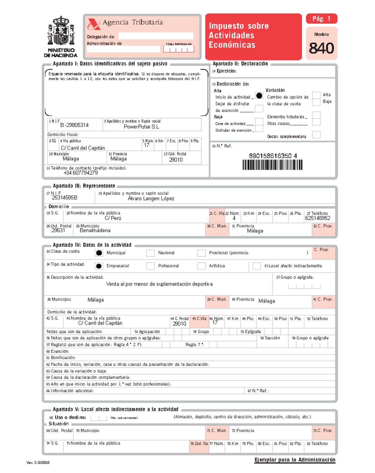 Modelo 840 Terminado - solucion - Impuesto sobre Actividades Económicas ...