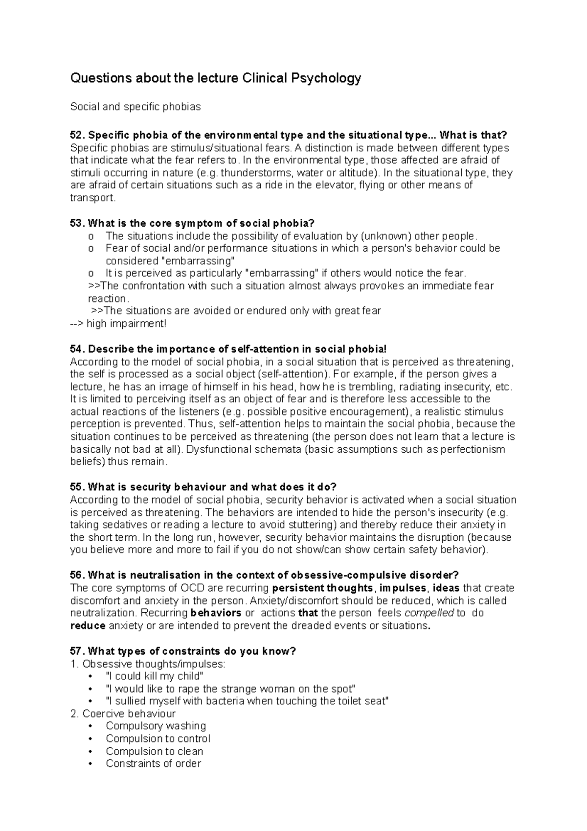 Questions and answers 5 - Social and specific phobias - Questions about ...