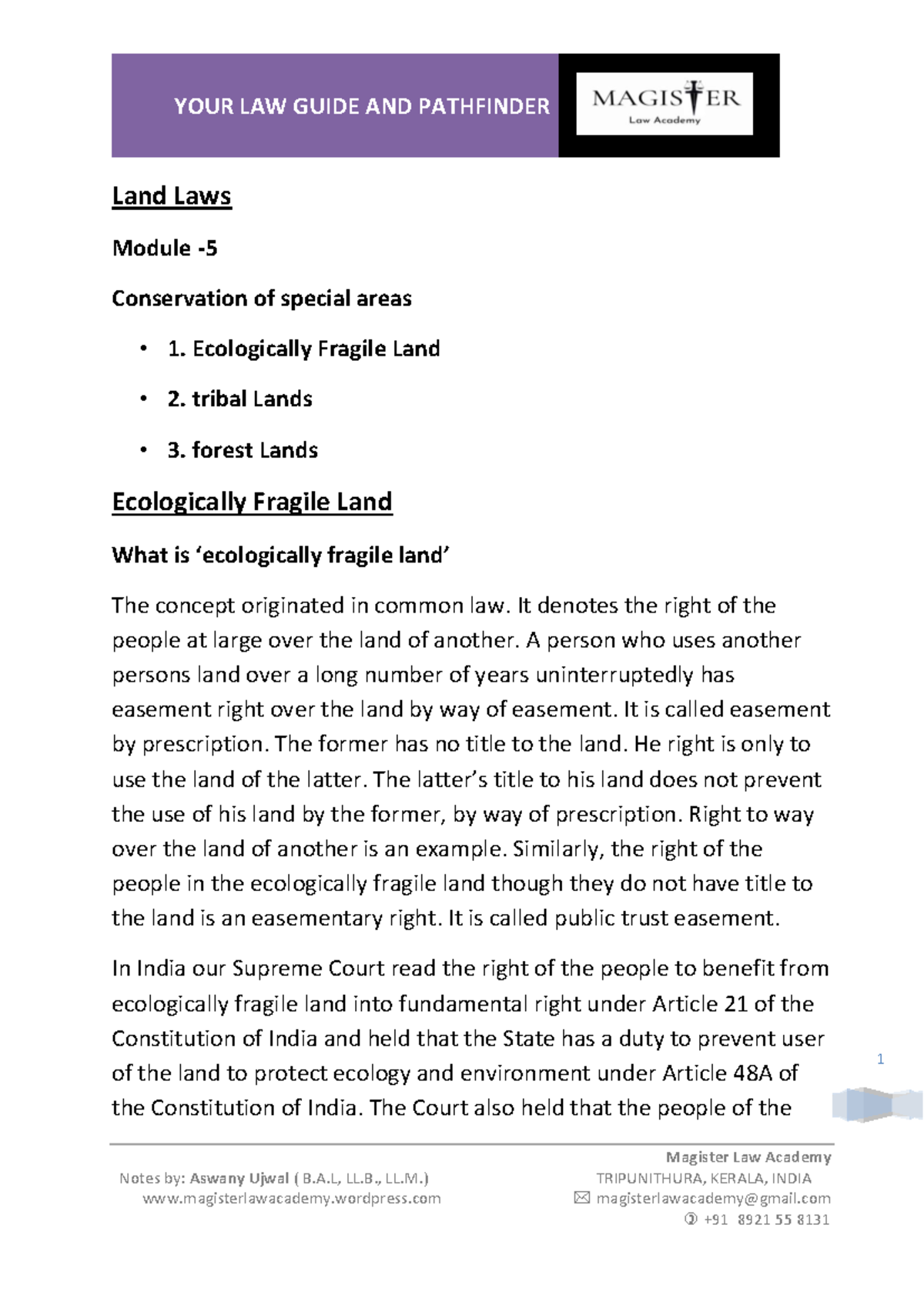 Land Laws - module 5 - Legal notes - Magister Law Academy Notes by ...