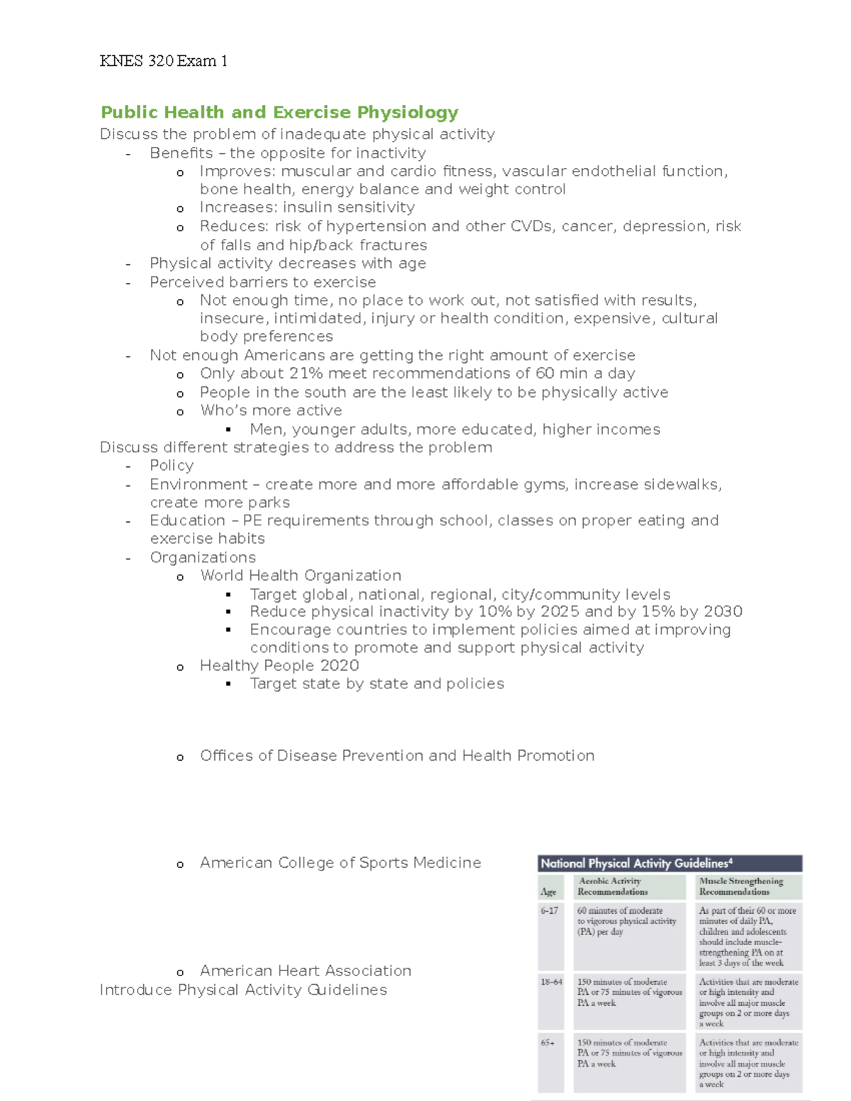 KNES Exam 1 - Study guide for exam 1 - KNES 320 Exam 1 Public Health ...