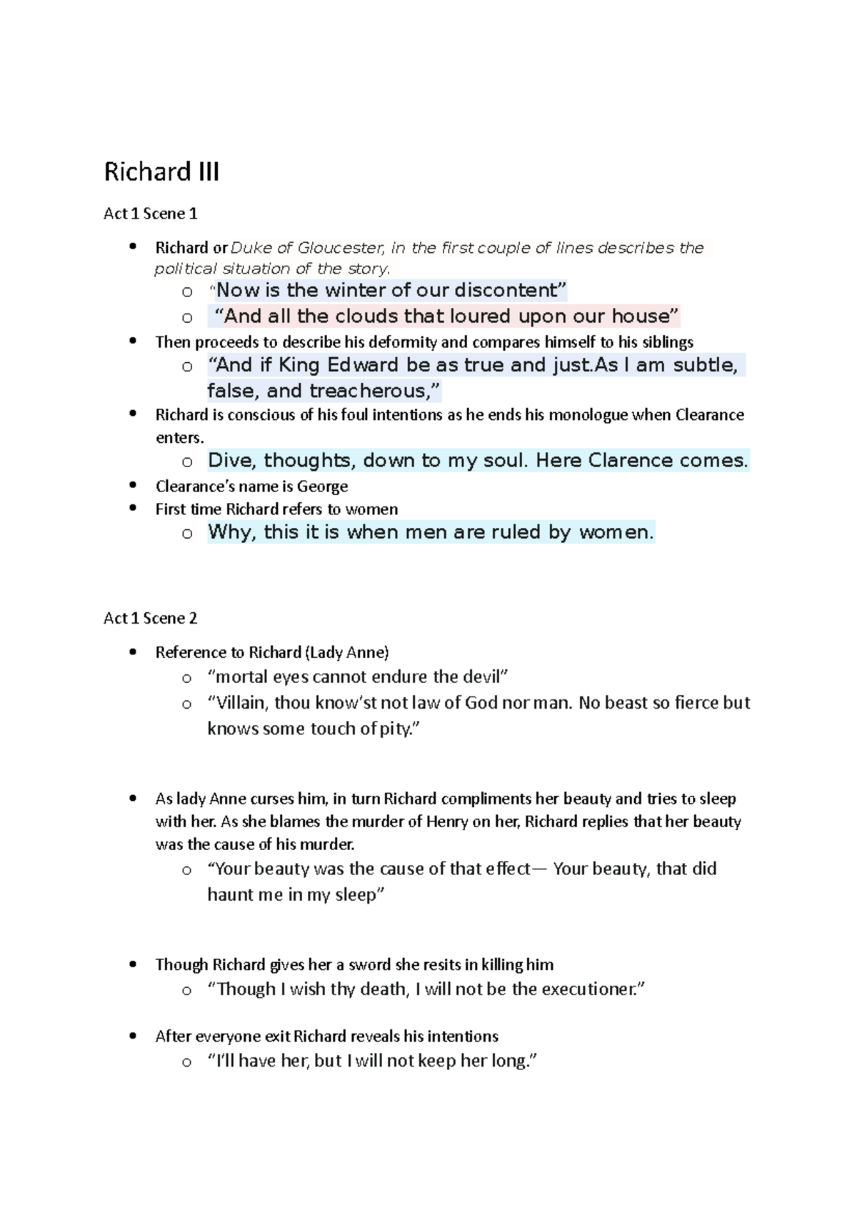 Richard III General Notes - Richard III Act 1 Scene 1 Richard or Duke ...