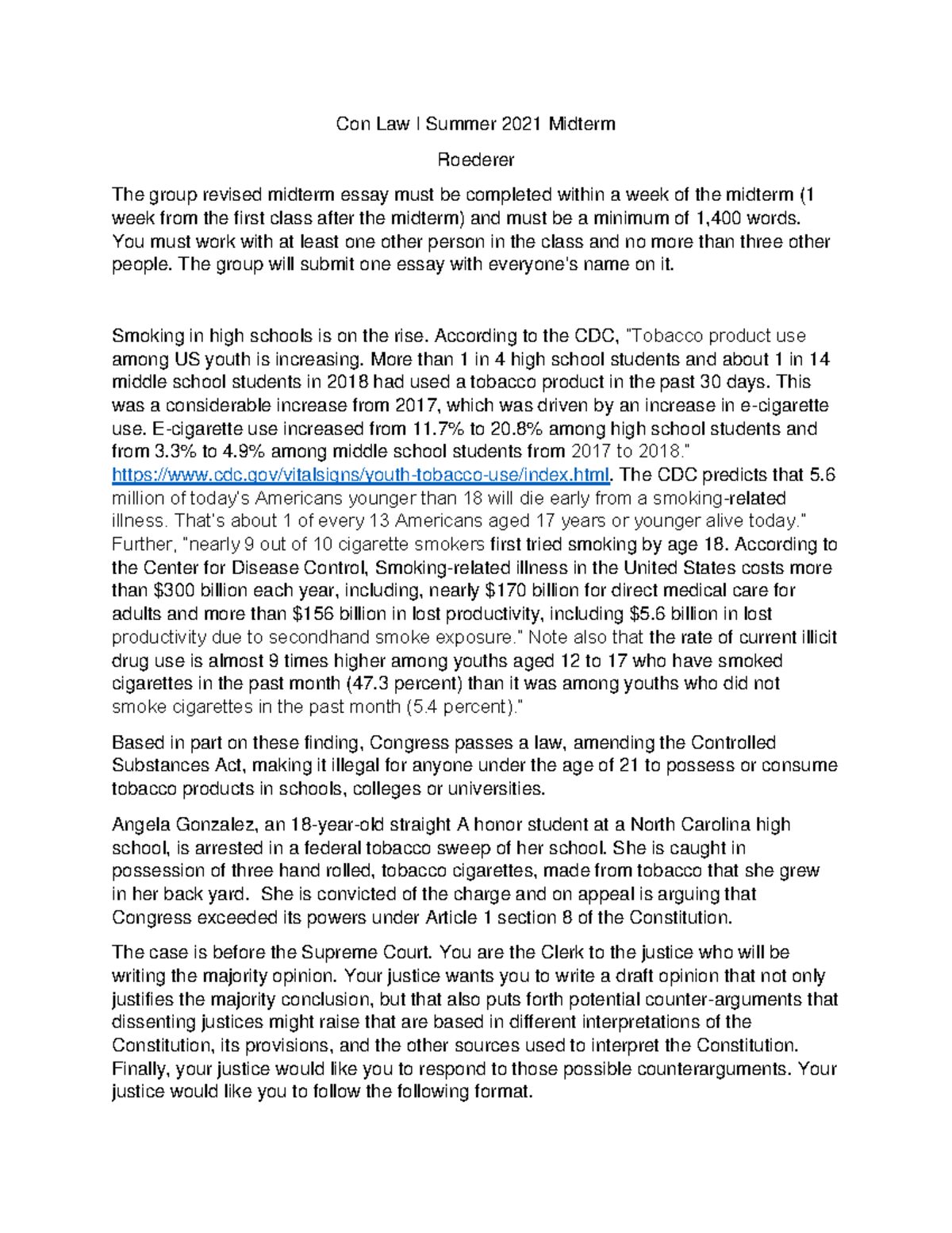Midterm Exam Con Law I Summer 2021 Essay only for rewrite - Con Law I Summer 2021 Midterm ...