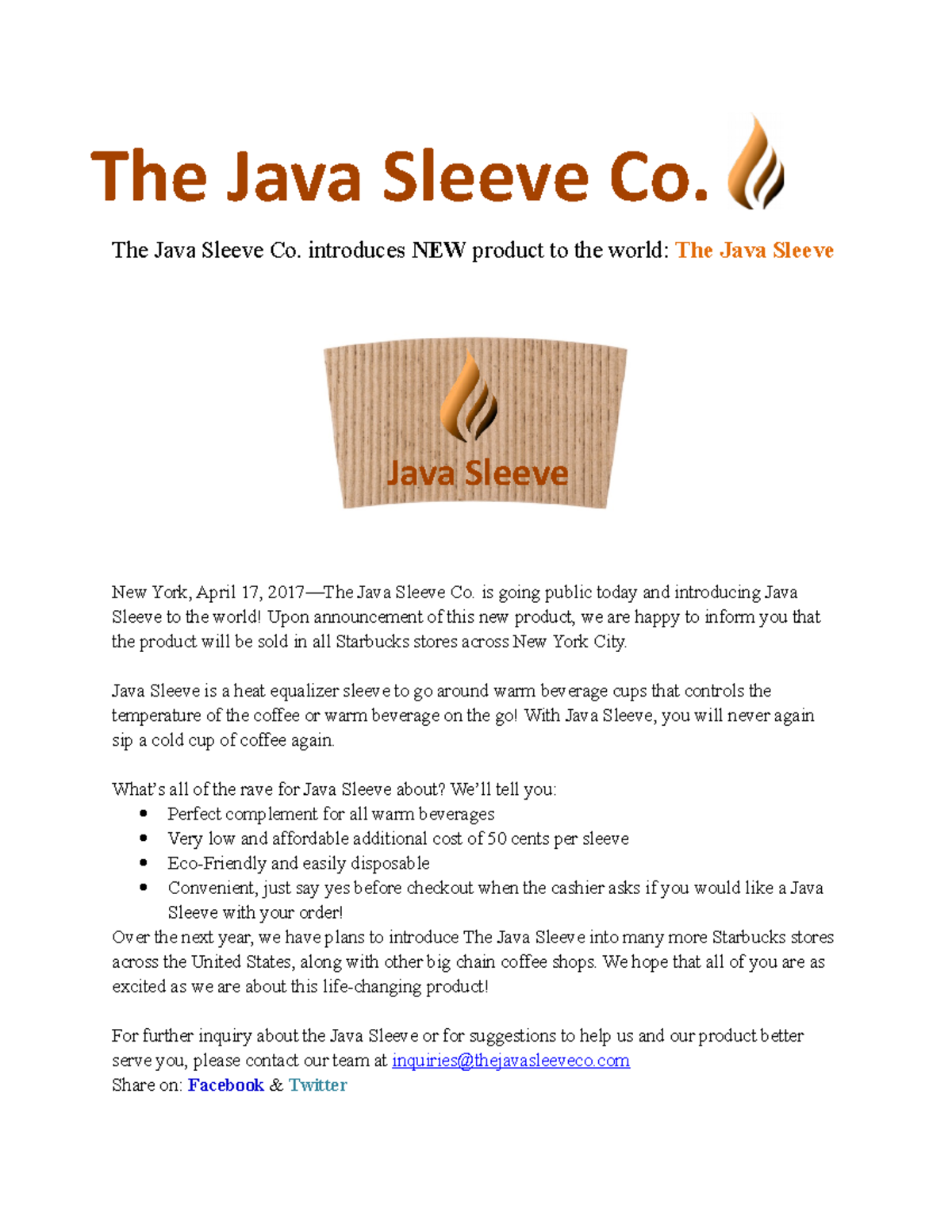 Public Writing Pieces - The Java Sleeve Co. introduces NEW product to ...