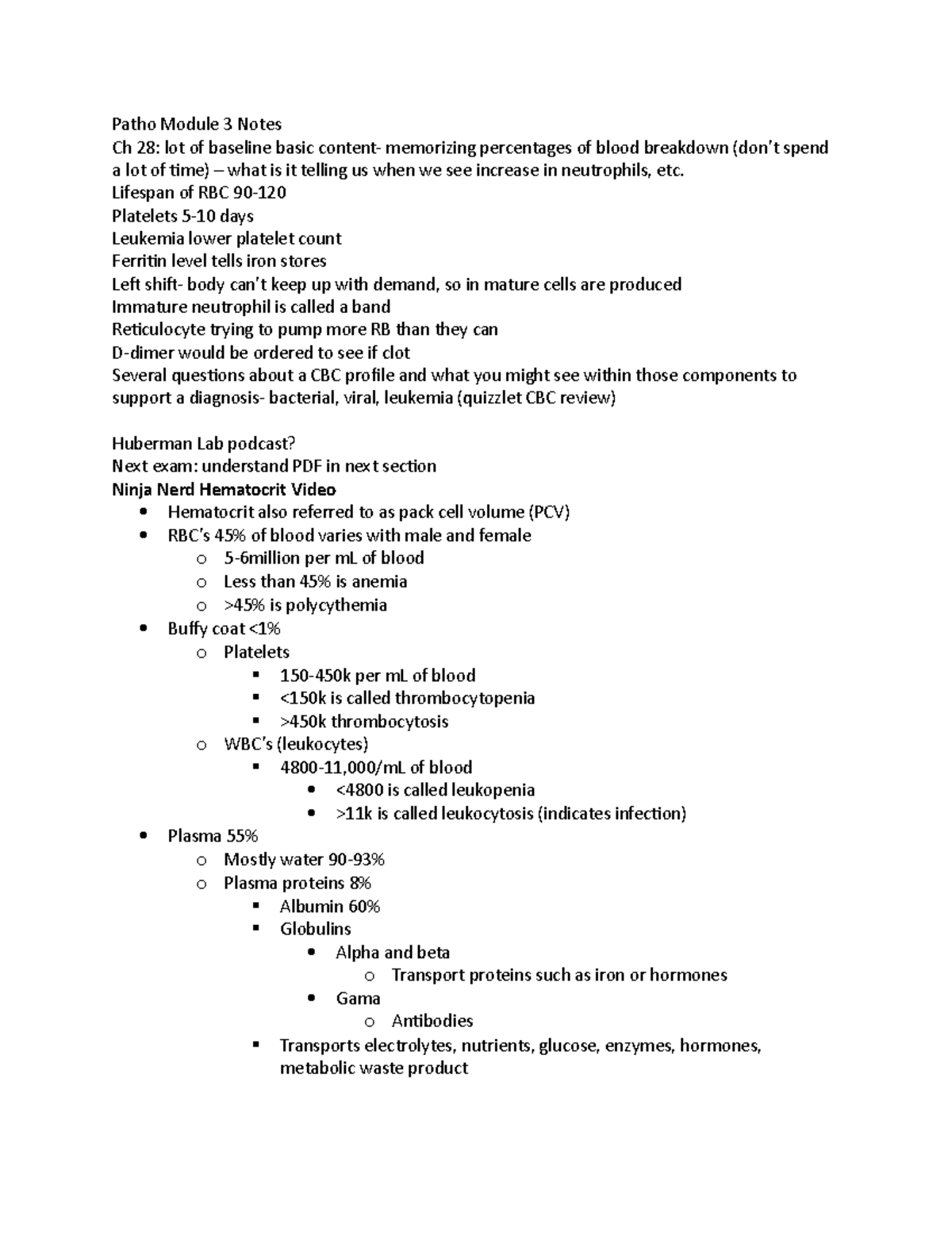 Patho Module 3 Notes - Patho Module 3 Notes Ch 28: lot of baseline ...