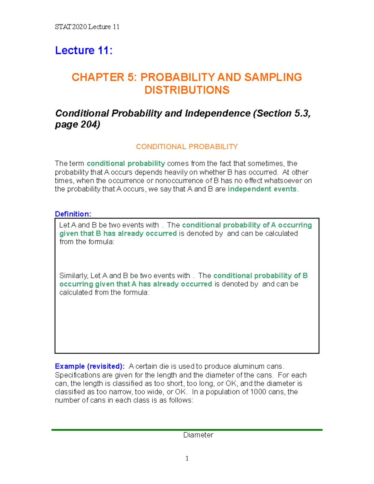 Lec11 - Lecture 11: CHAPTER 5: PROBABILITY AND SAMPLING DISTRIBUTIONS ...