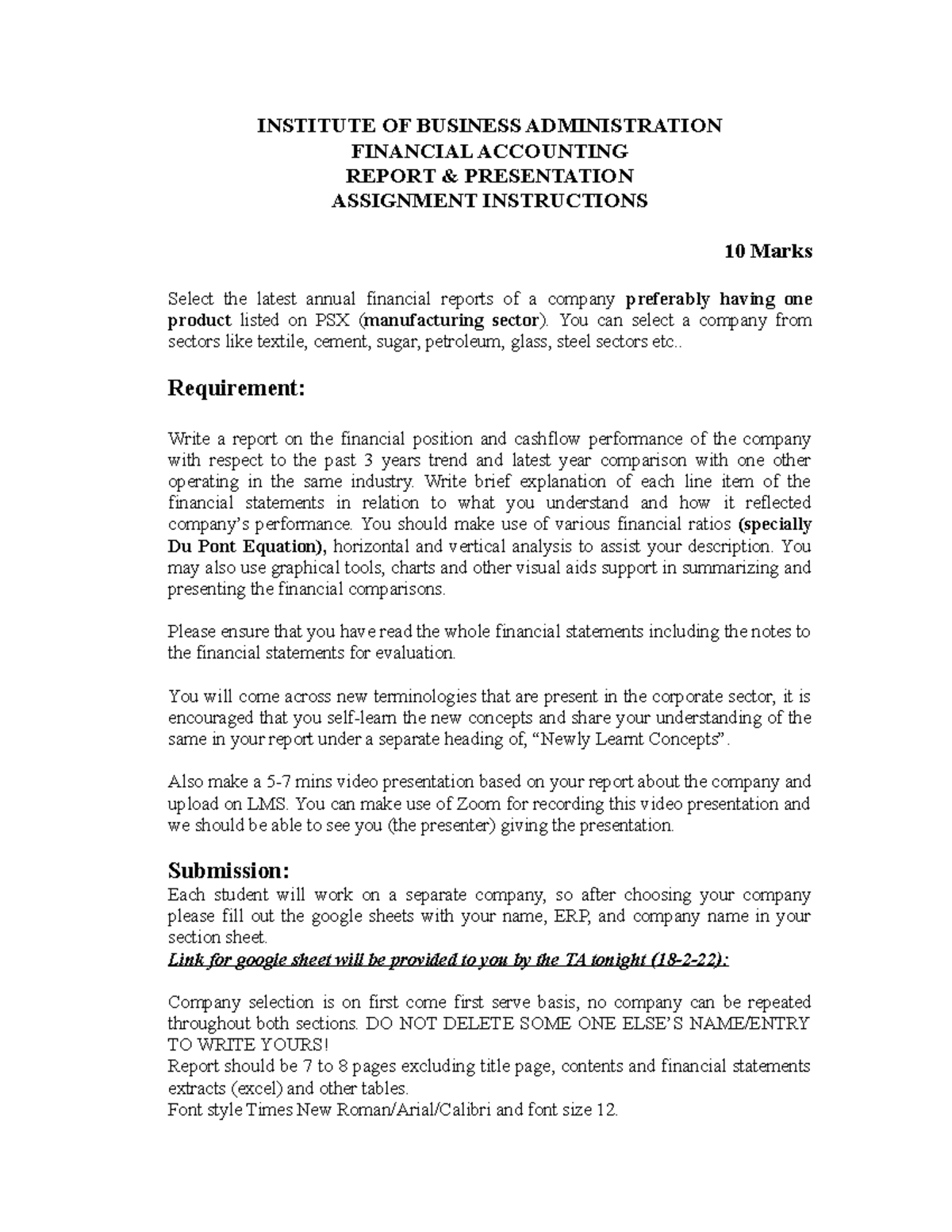 FA- Report guidelines - GUIDE - INSTITUTE OF BUSINESS ADMINISTRATION ...