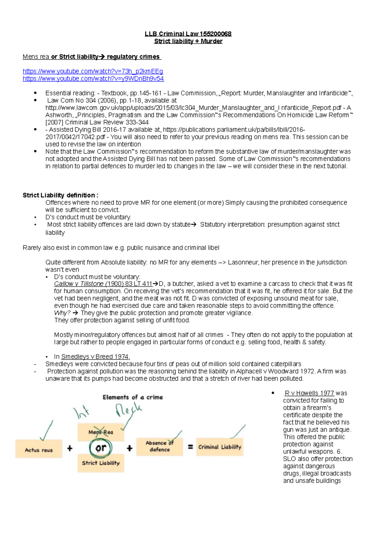 Criminal law lecture 6 2017-18 strick liability+murder - student ...