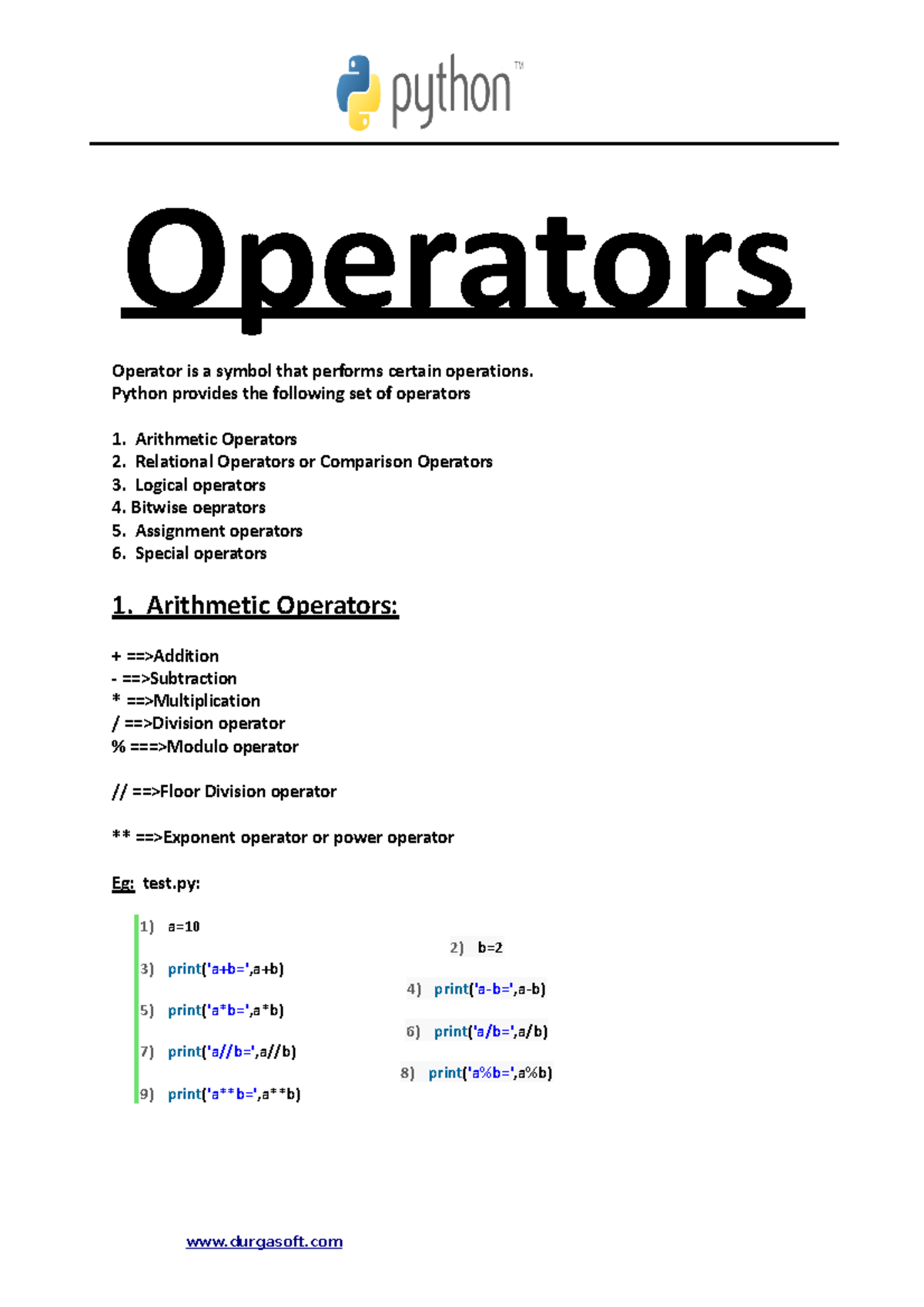 Python Operators Durgasoft 8 Printabab 6 Printabab 4 Printa Ba B 2 B 