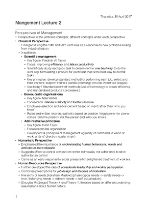 Lecture notes, lectures 1-4 - Introduction to Management 1st of ...