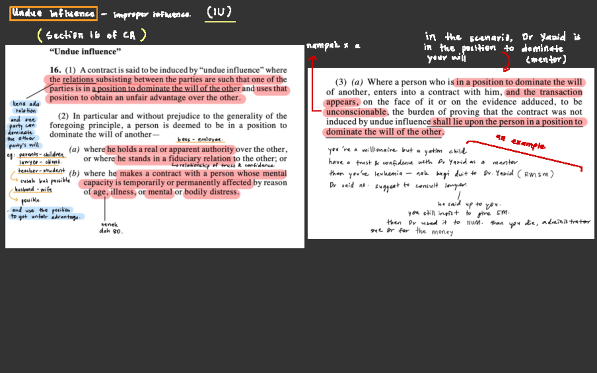 Undue Influence Notes - Undue influence - improper influence. (IV ...
