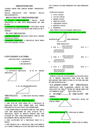 Trigonometry class notes - REVIEW MATH TRIGONOMETRY Name Course & Yr ...