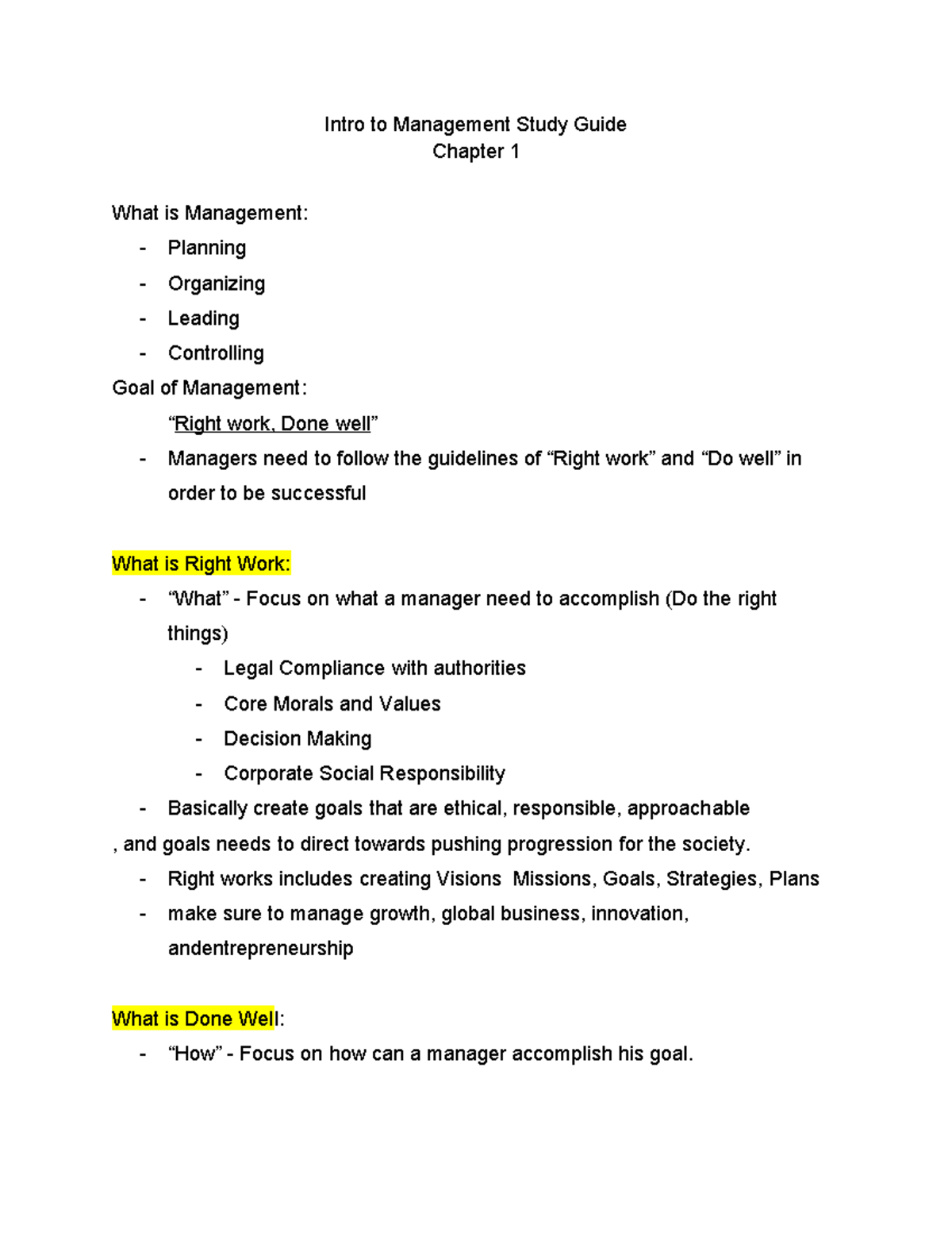 Intro to Mgm Study Guide Chapter 1 - Intro to Management Study Guide ...