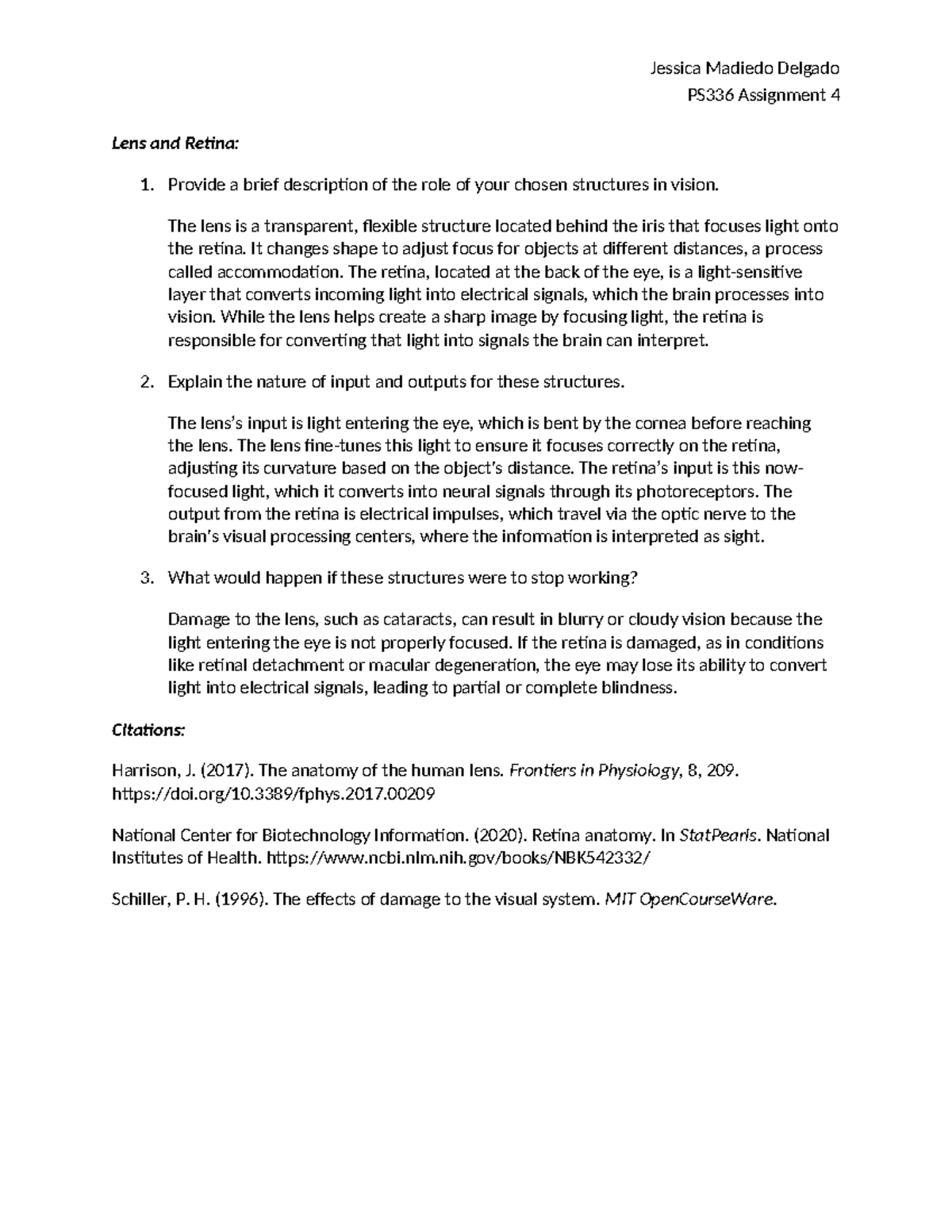 Lens and retina - disscusion assignment - Jessica Madiedo Delgado PS336 ...