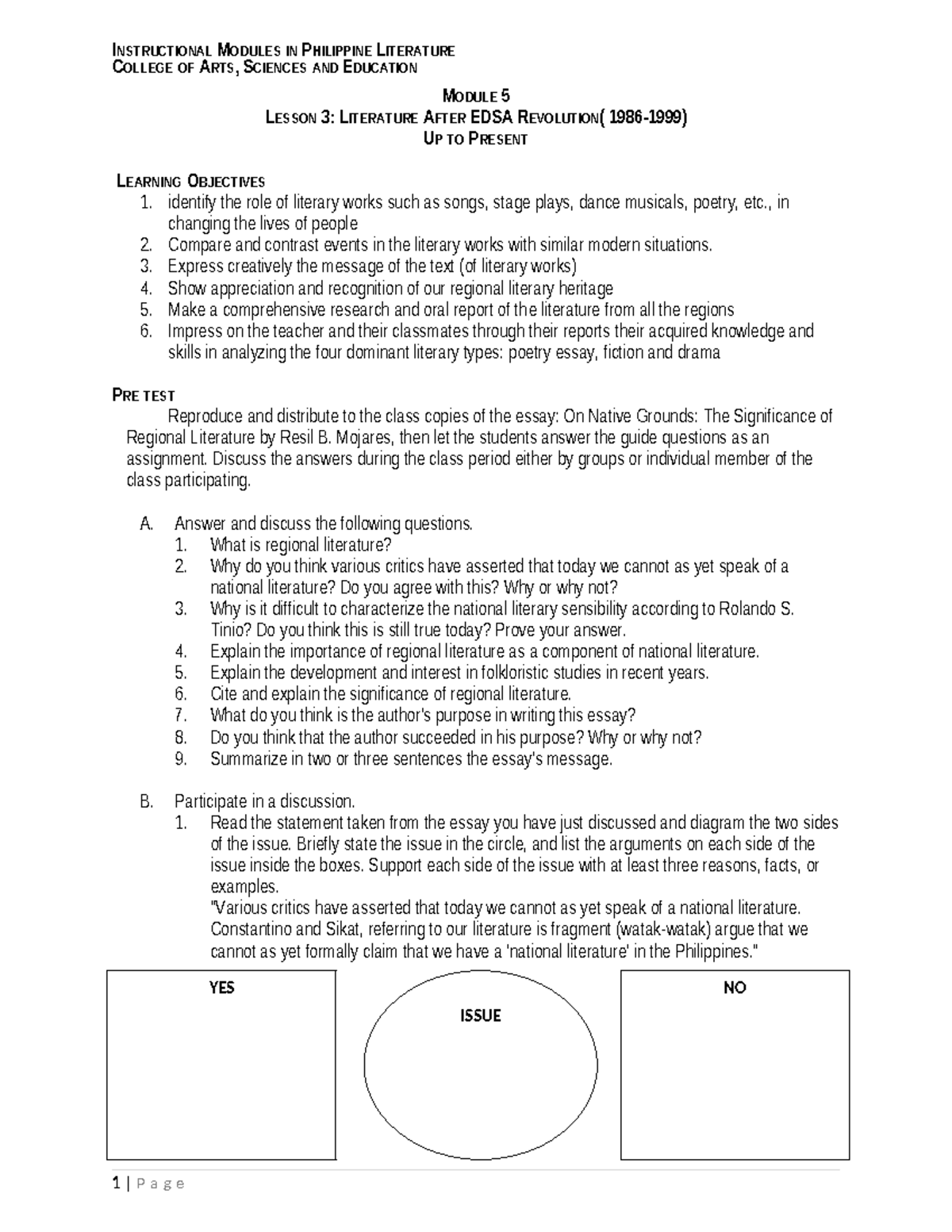 Module 5-Lesson 3-philippine Lit - COLLEGE OF ARTS, SCIENCES AND ...