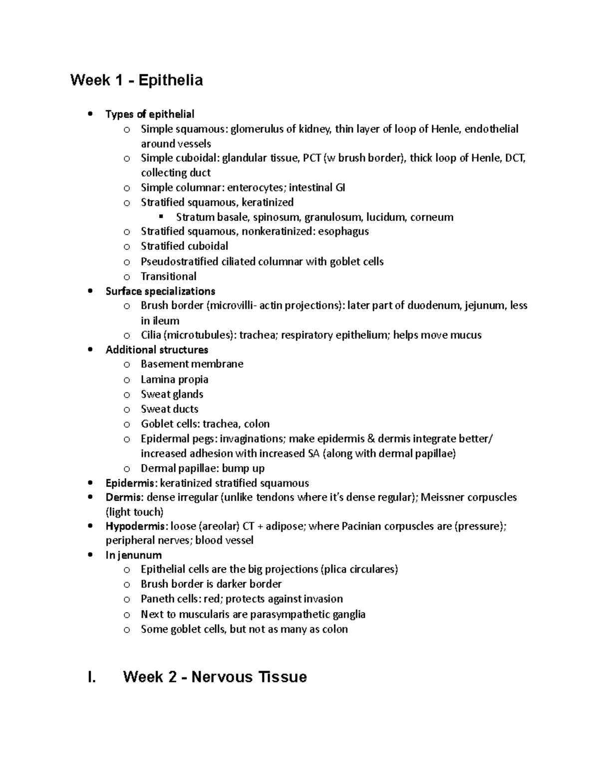 MCT Lab Review - Week 1 - Epithelia Types of epithelial o Simple ...