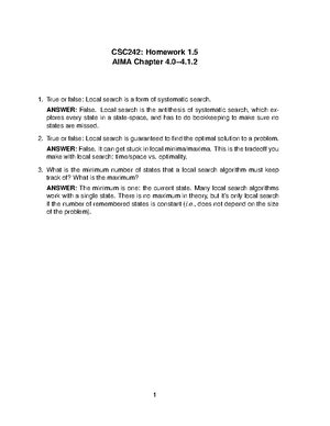 CSC242 homework 1 2 solutions - CSC242: Homework 1. AIMA Chapter 3.3–3 ...