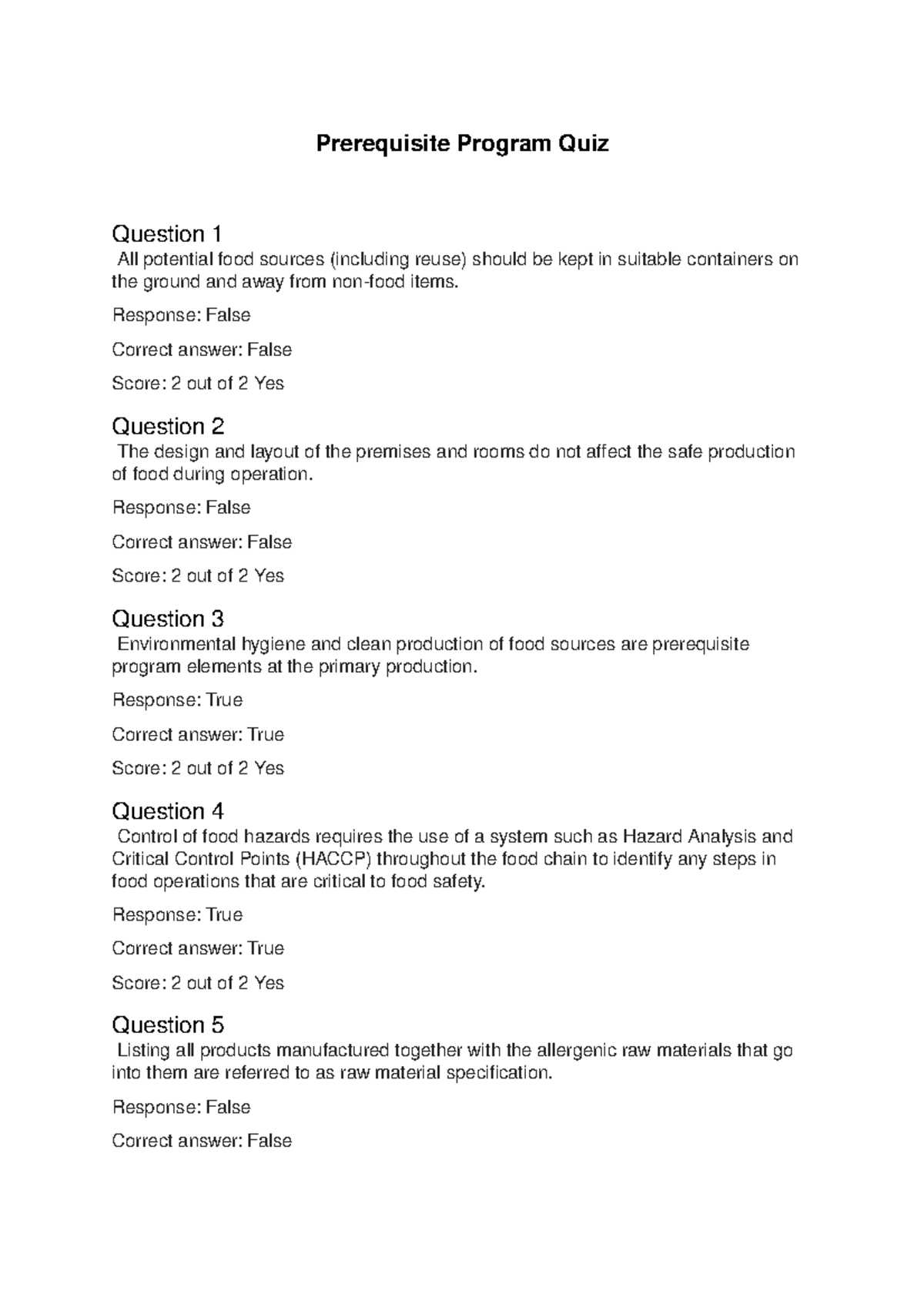 Prerequisite Program Quiz - Risk Management as Applied to Safety ...