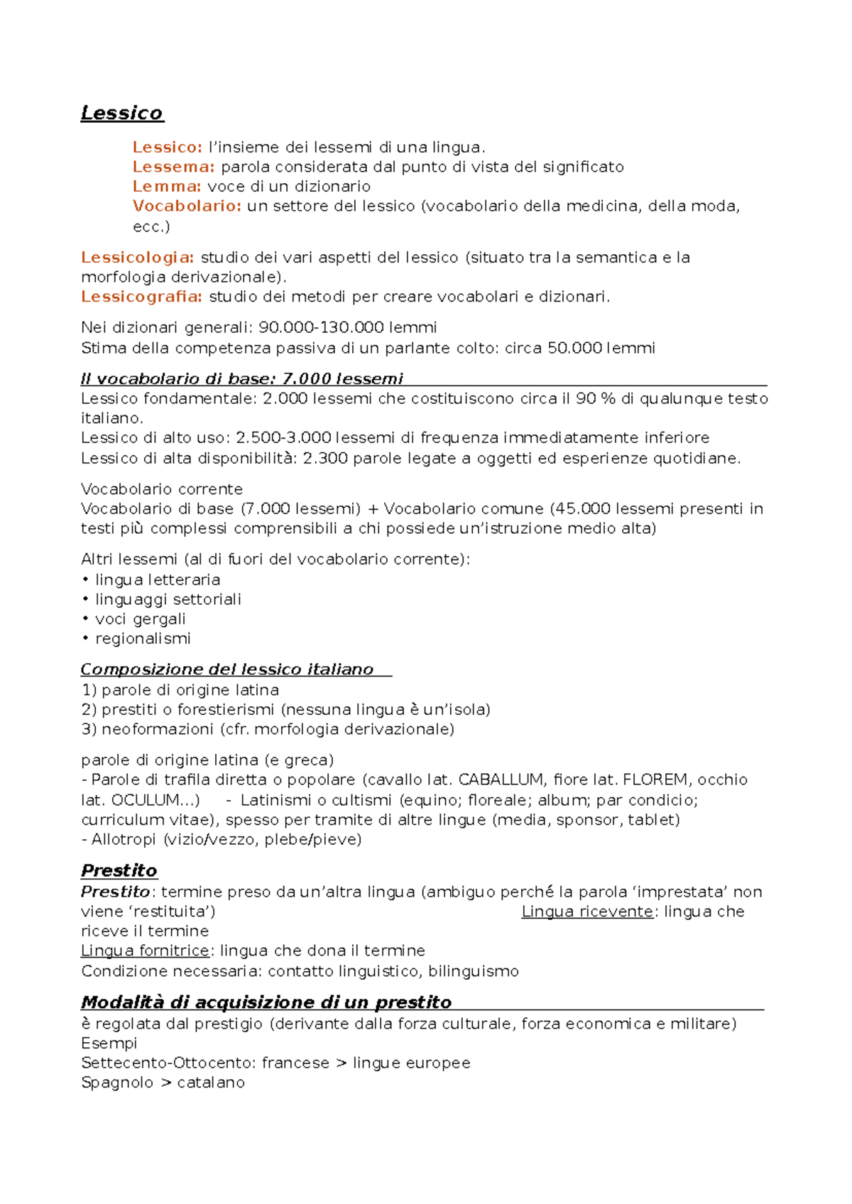 Lessico - Riassunto Mediazione linguistica - Lessico Lessico: l’insieme dei lessemi di una ...