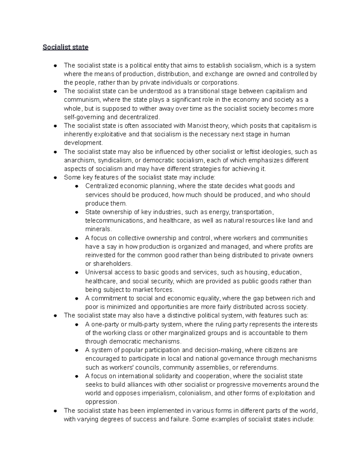 Socialist state notes - Socialist state The socialist state is a ...