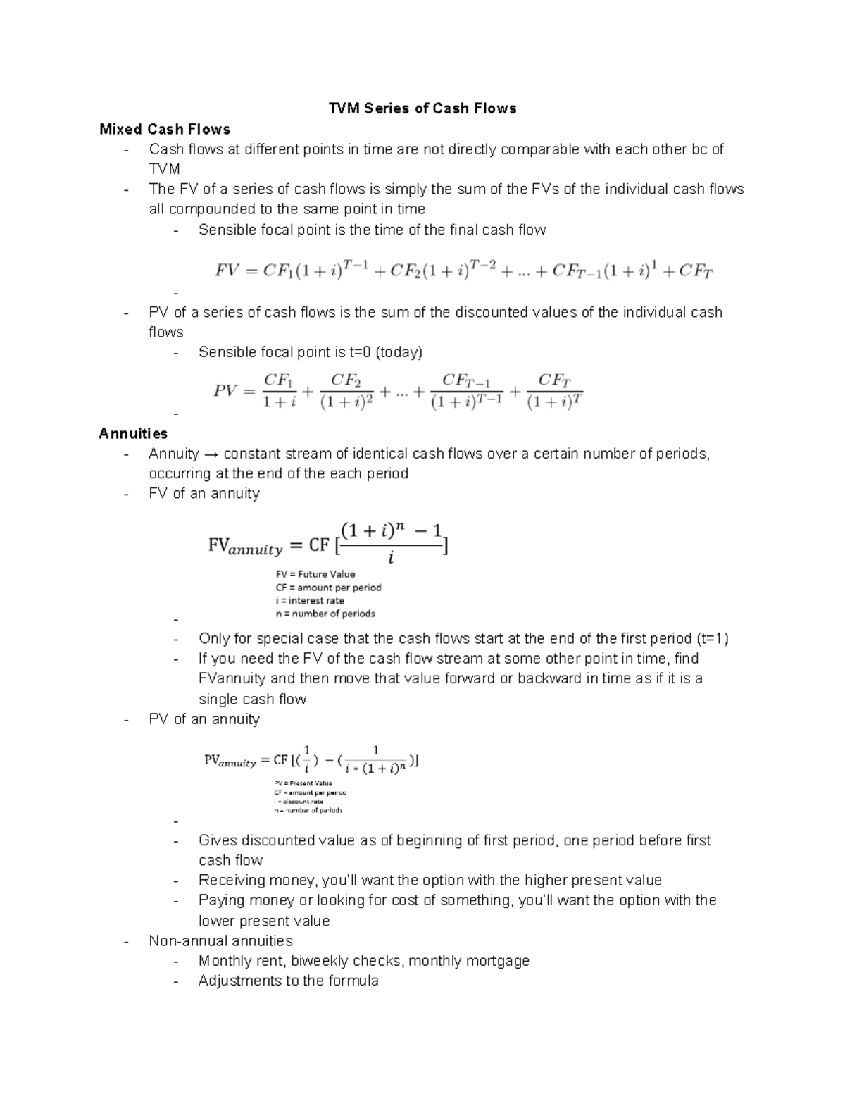 FINA 363 Lecture 3 - Google Docs - TVM Series of Cash Flows Mixed Cash Flows Cash flows at ...