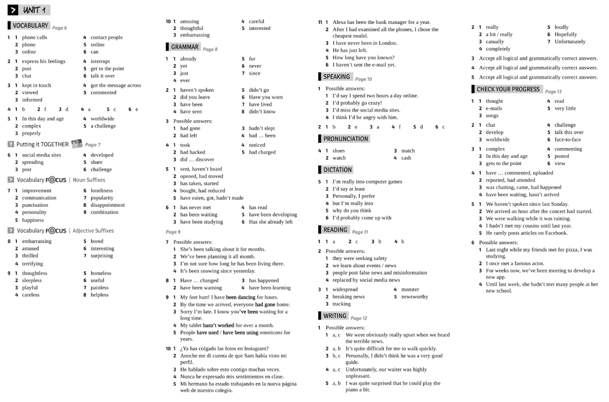 1 - Unit 1 Workbook Answer Key - Inglés I - Studocu