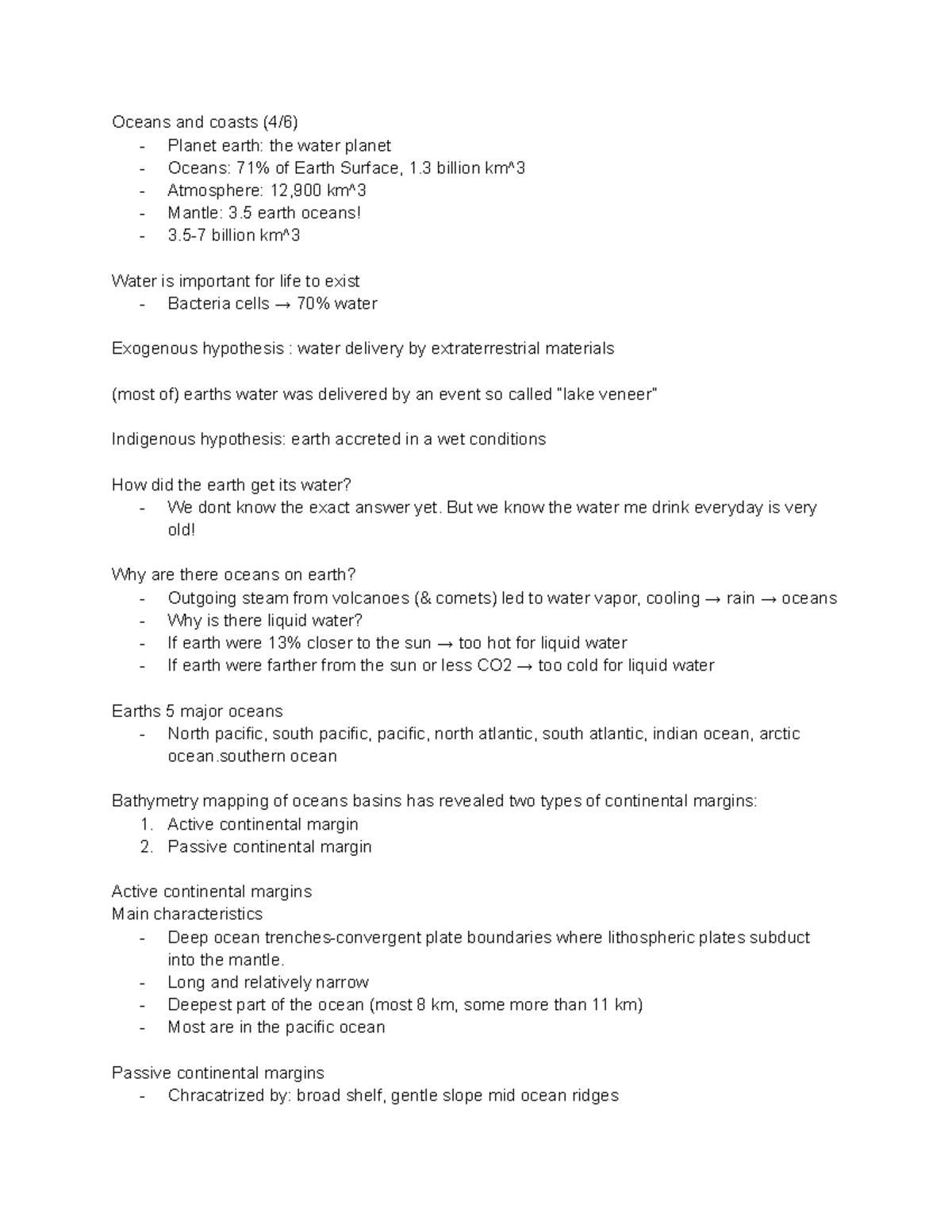 Oceans and coasts (4 6) - Notes for Exam 4 - Oceans and coasts (4/6 ...