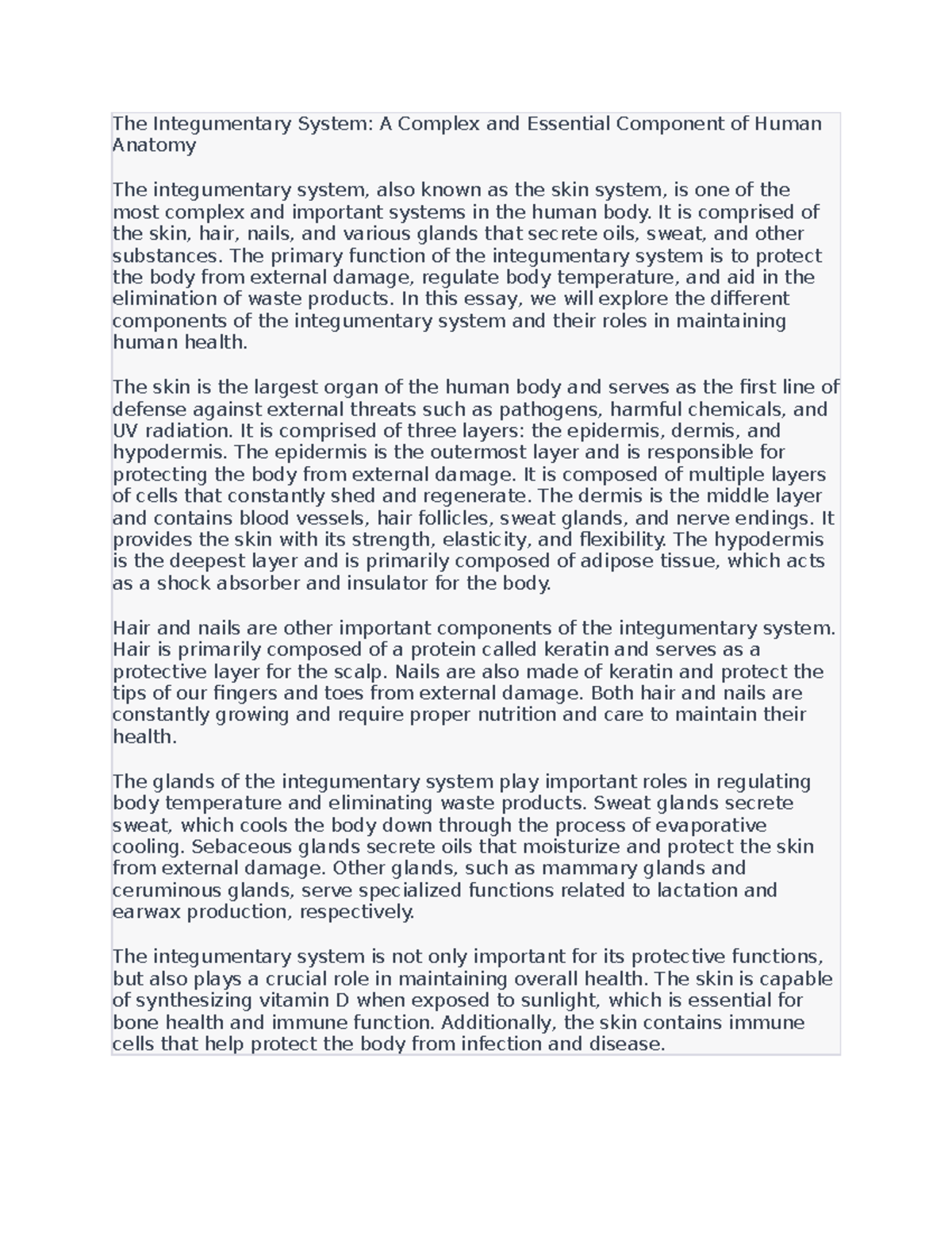 The Integumentary System - A Complex and Essential Component of Human ...