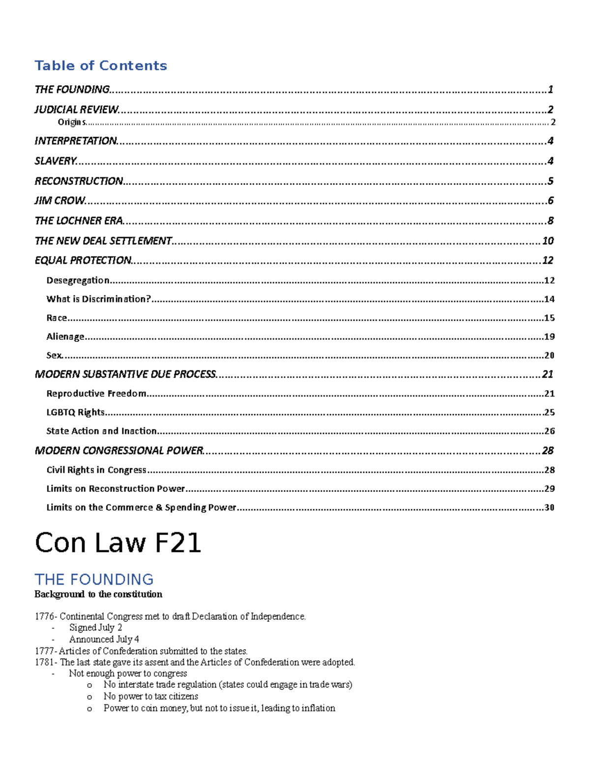Constitutional Law Reading and Class Notes - Table of Contents THE ...