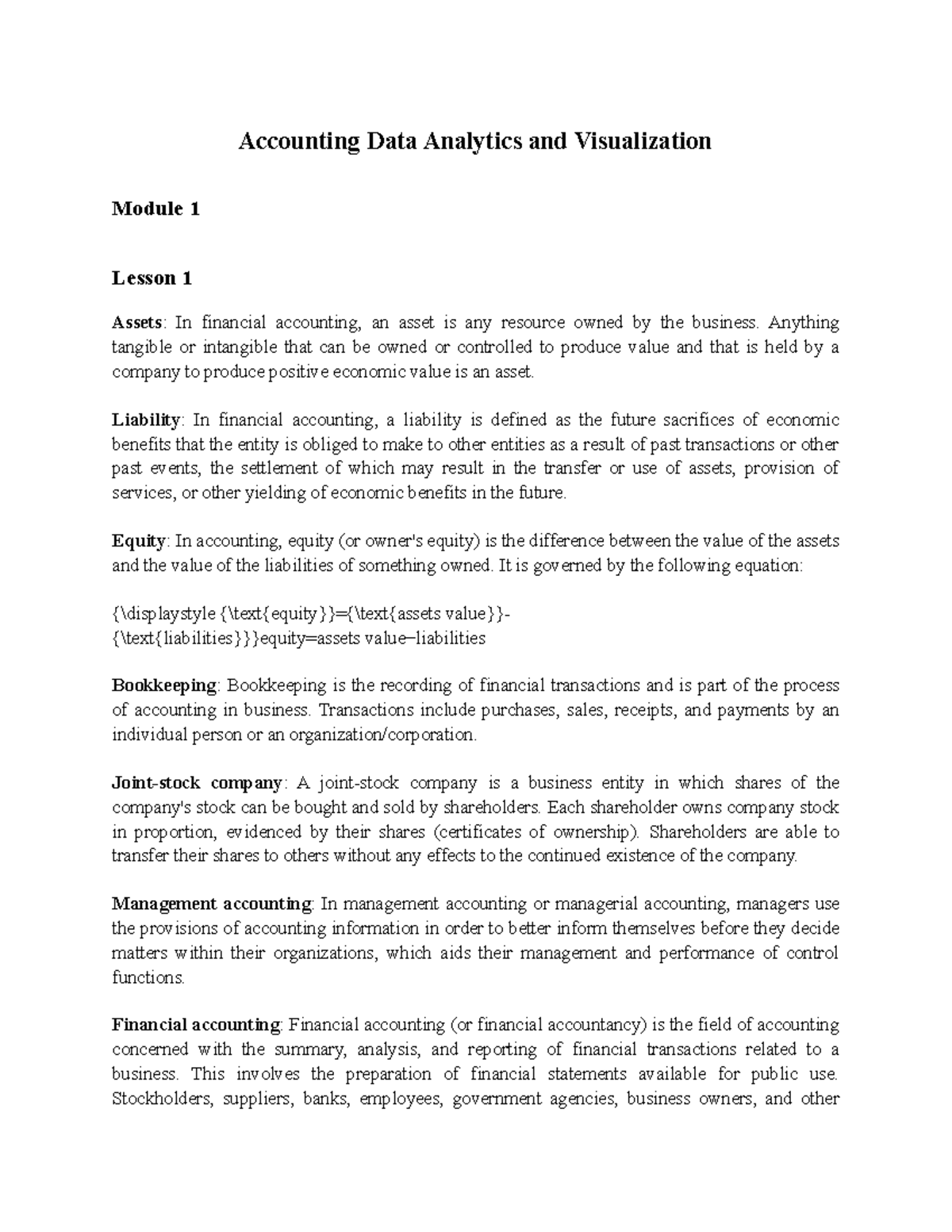 Accounting Data Analytics and Visualization - Anything tangible or ...