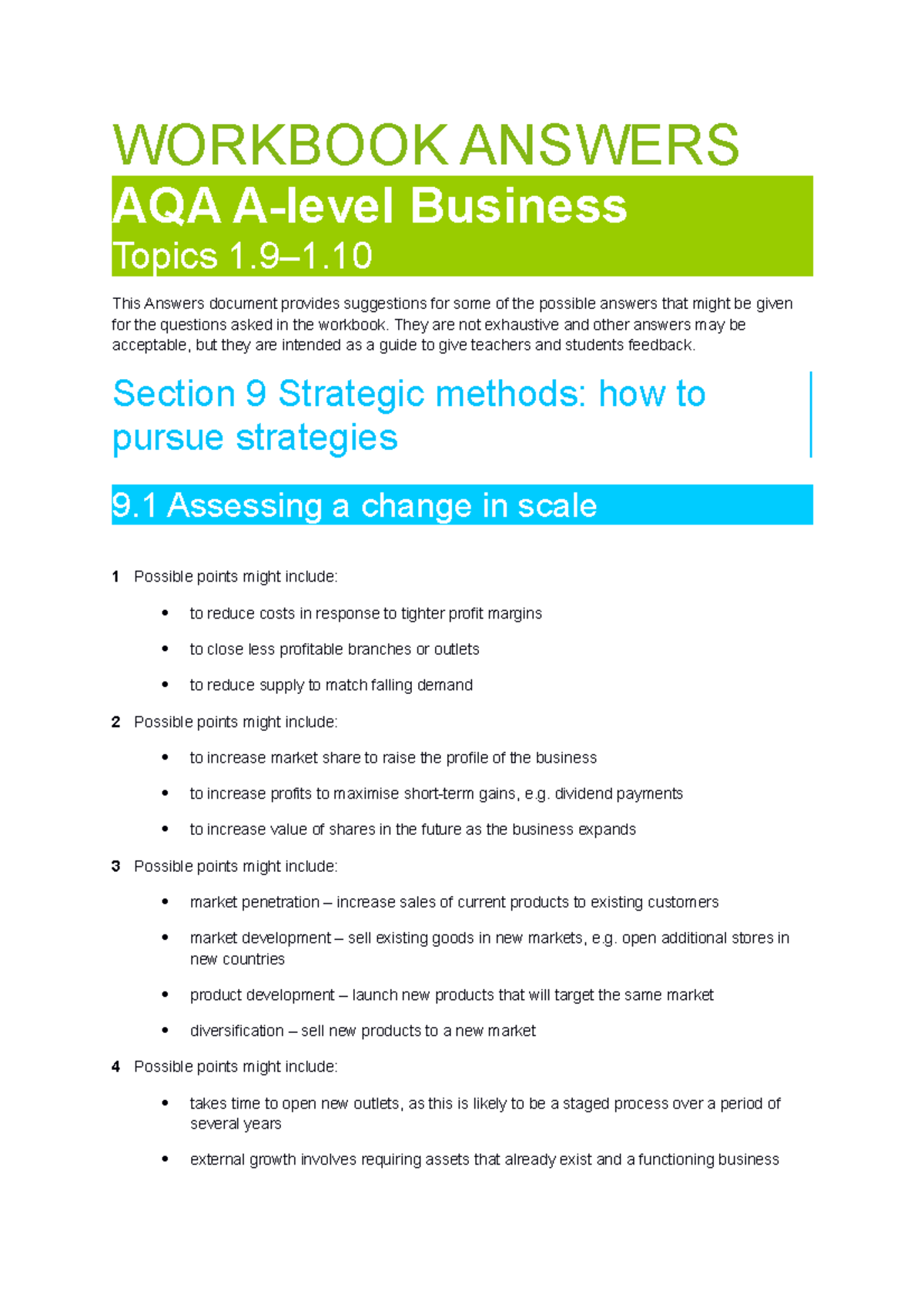 AQA Business 1-9-1-10 Workbook Answers - WORKBOOK ANSWERS AQA A-level ...