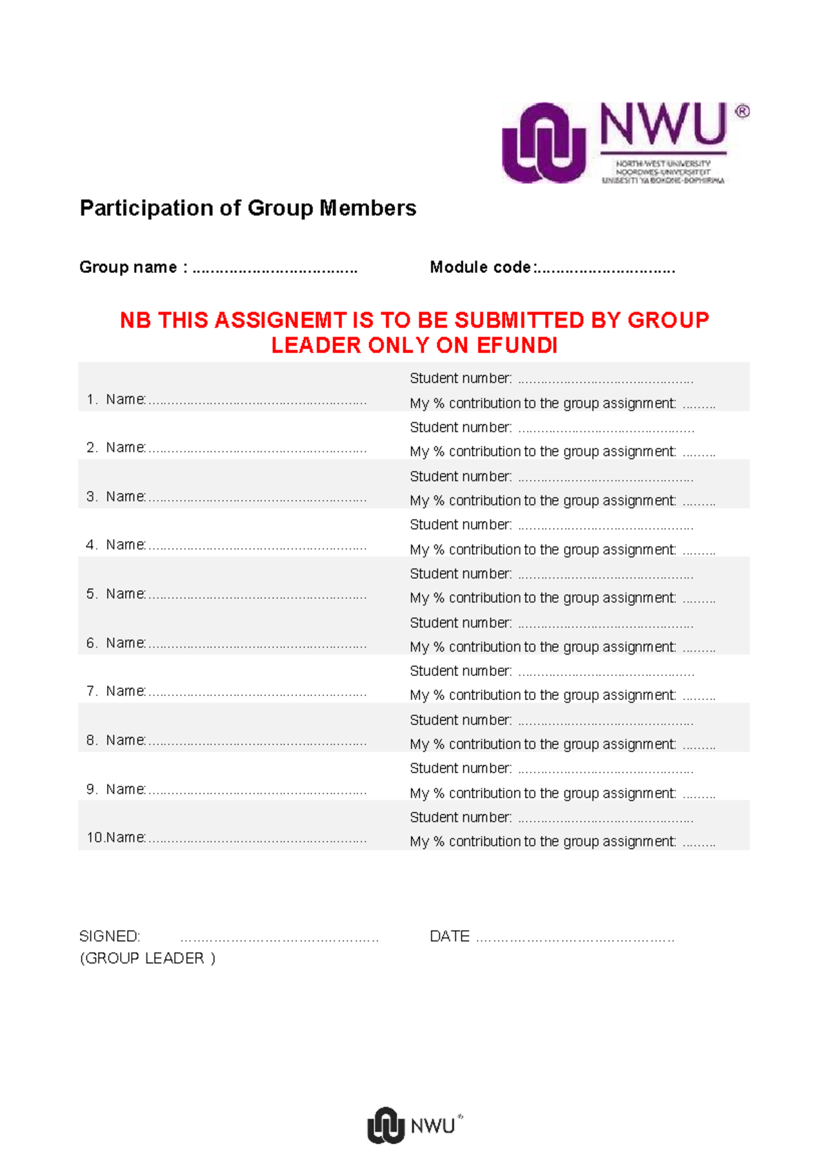 LARM 212 Group Assignment - Participation of Group Members Group name ...