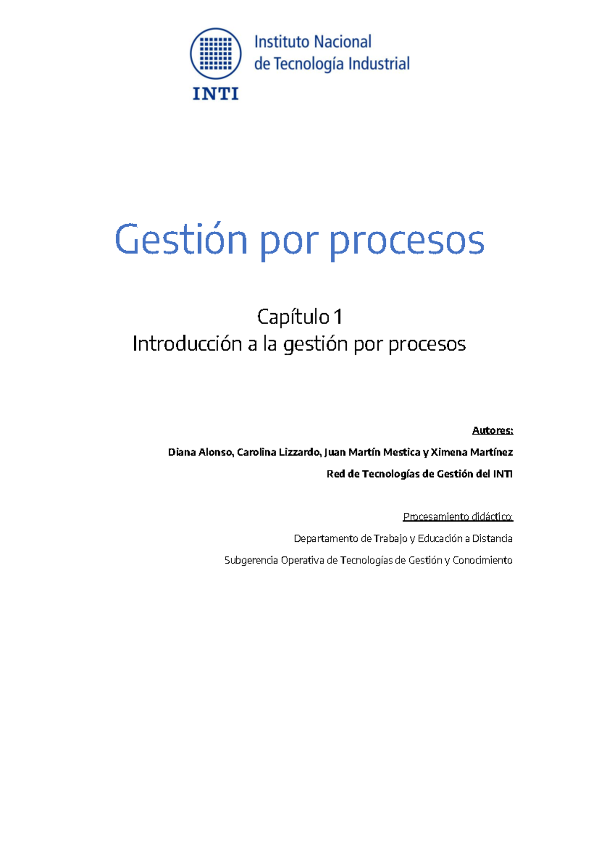 GP Cap1 - Introducción a la gestión por procesos - Gestión por procesos Capítulo 1 Introducción ...