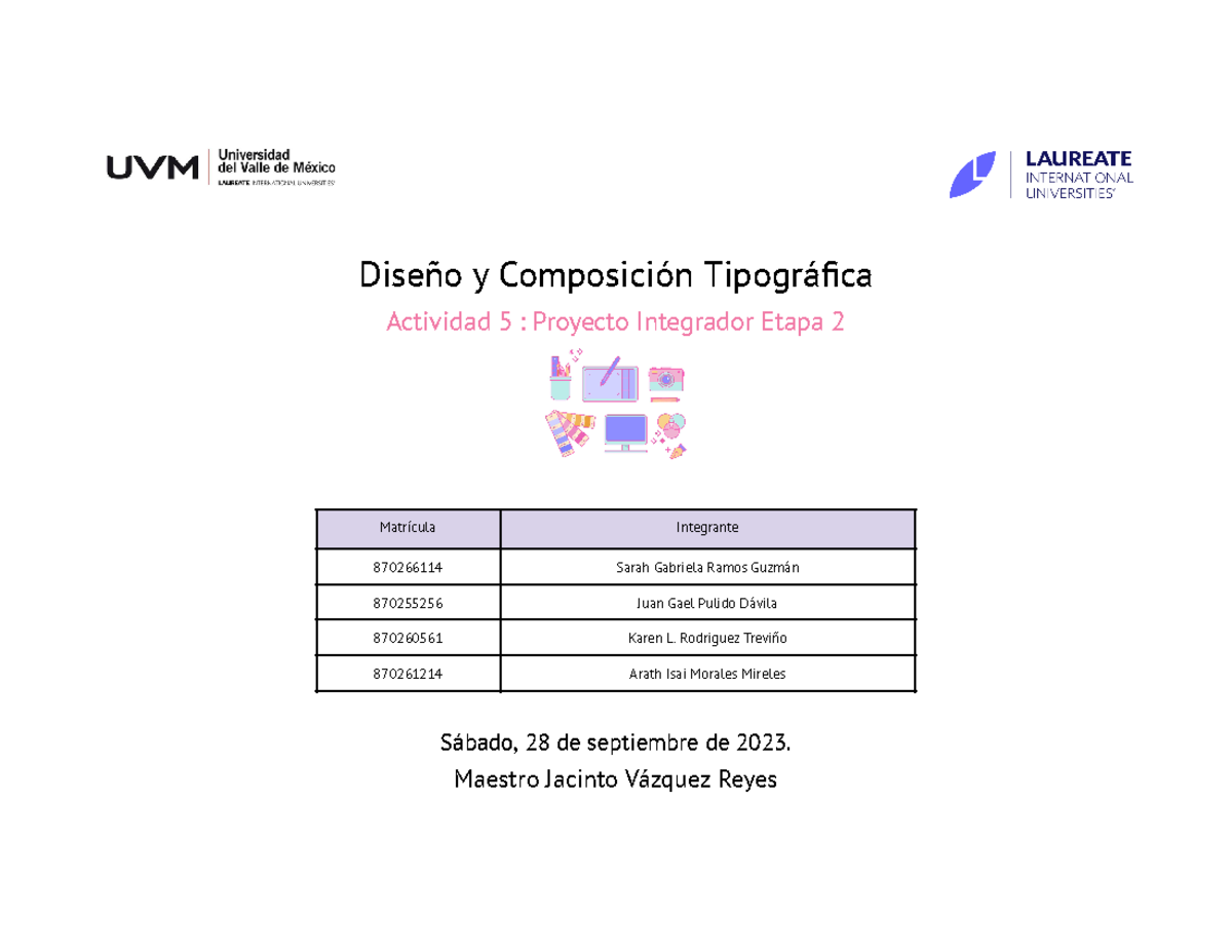 Unidad 2 Actividad 5 - Diseño y Composición Tipográfica Actividad 5 : Proyecto Integrador Etapa ...