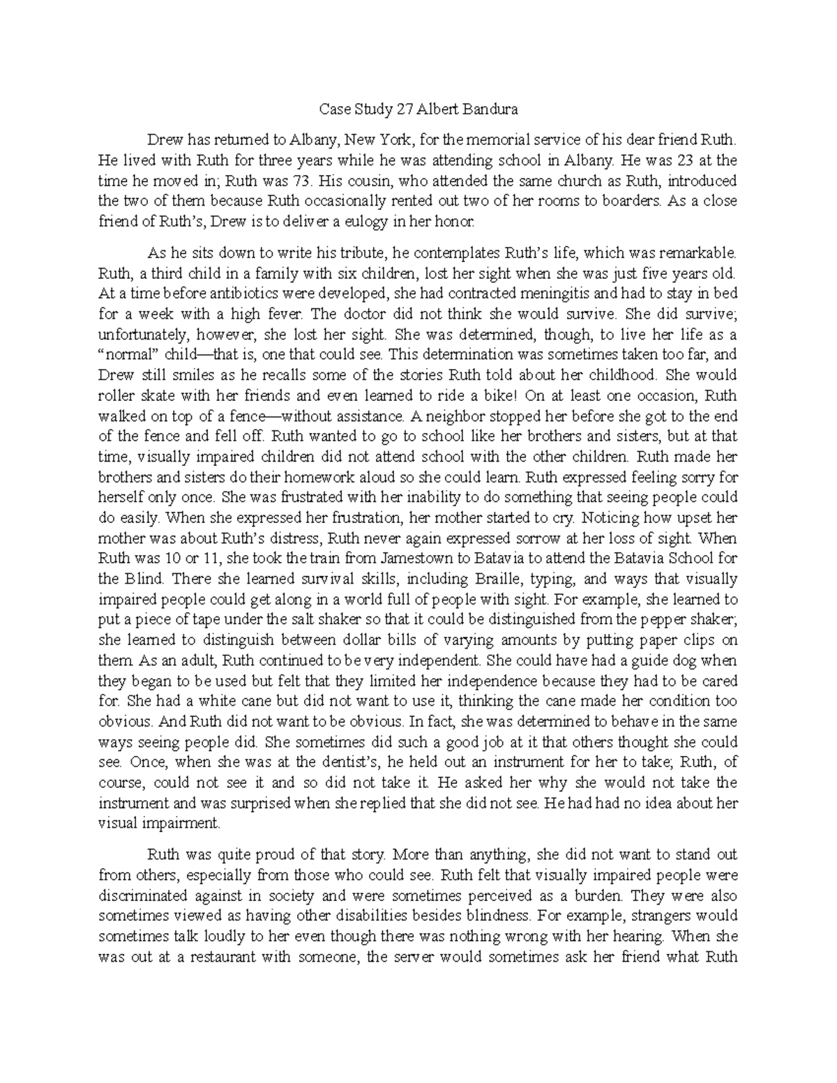 Case Study 27 Bandura - Case Study 27 Albert Bandura Drew has returned ...