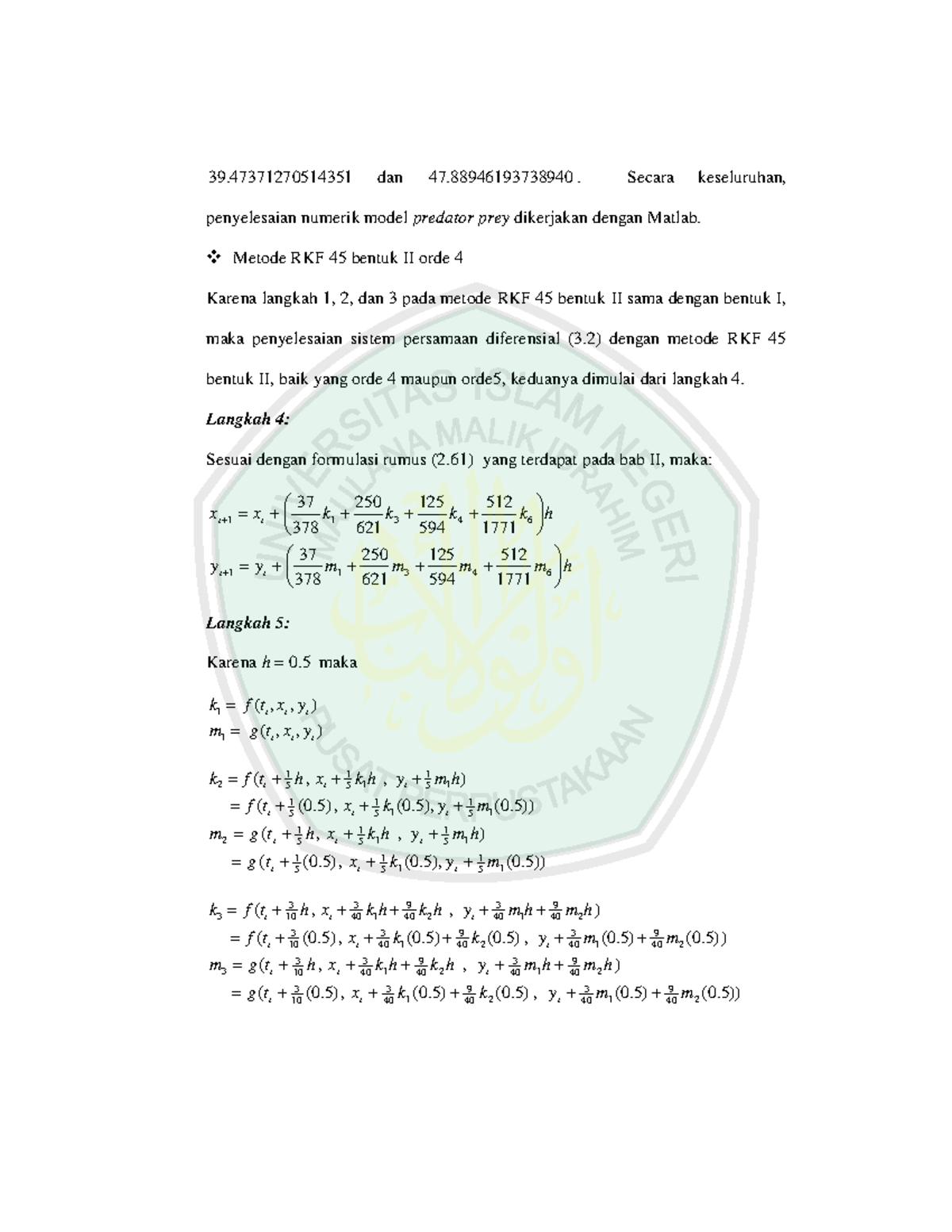 Penyelesaian Numerik Sistem Persamaan Diferensial Lotka Volterra dengan ...
