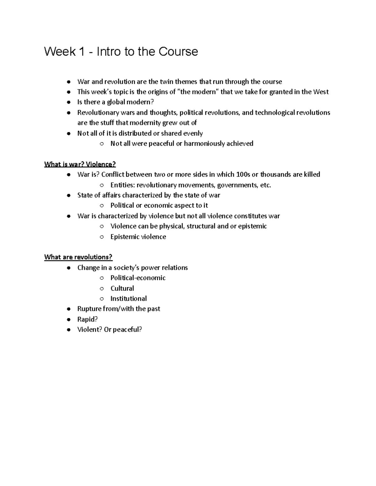 Week 1 - Intro to the Course - Week 1 - Intro to the Course War and ...