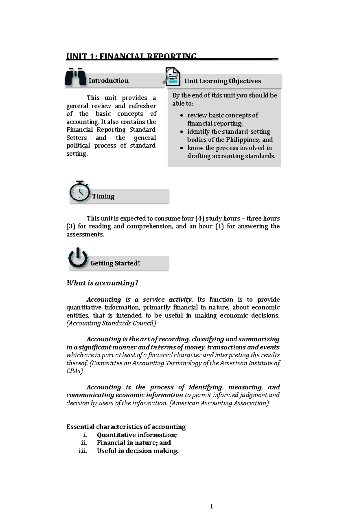 UNIT 1 Financial Reporting - UNIT 1: FINANCIAL REPORTING This unit ...