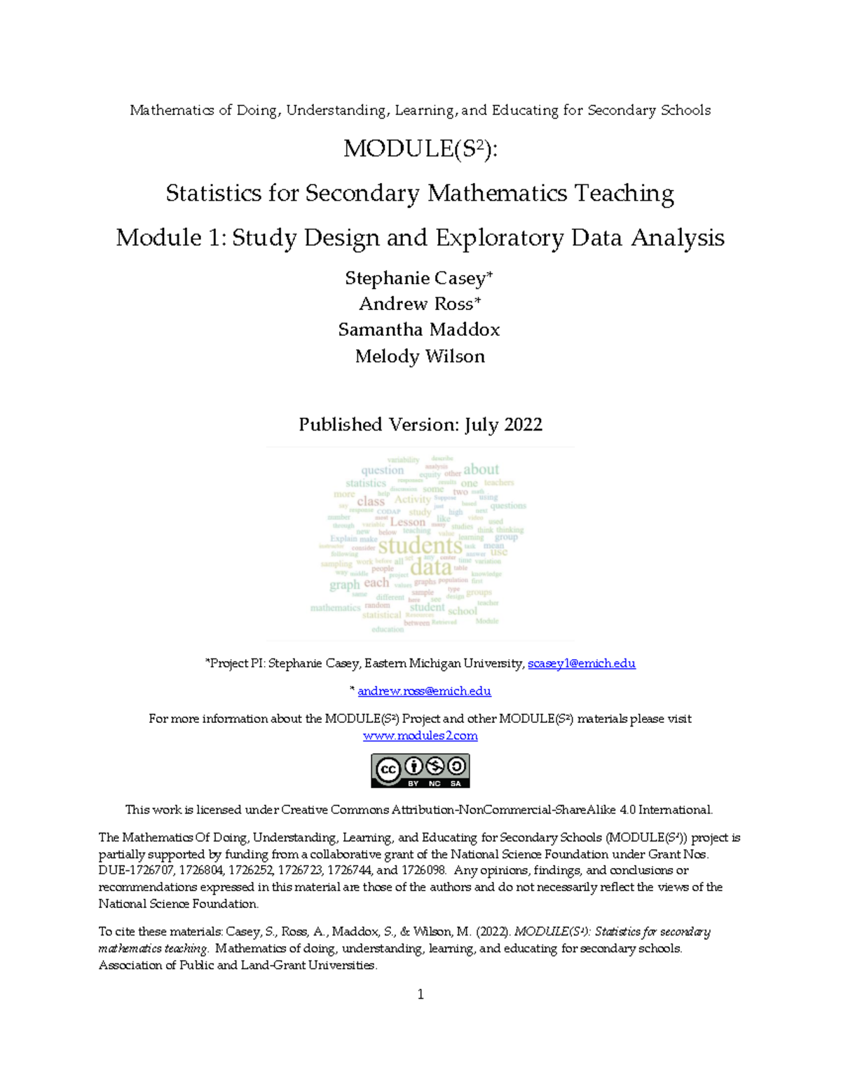 Module 1 - homework - Mathematics of Doing, Understanding, Learning, and Educating for Secondary ...