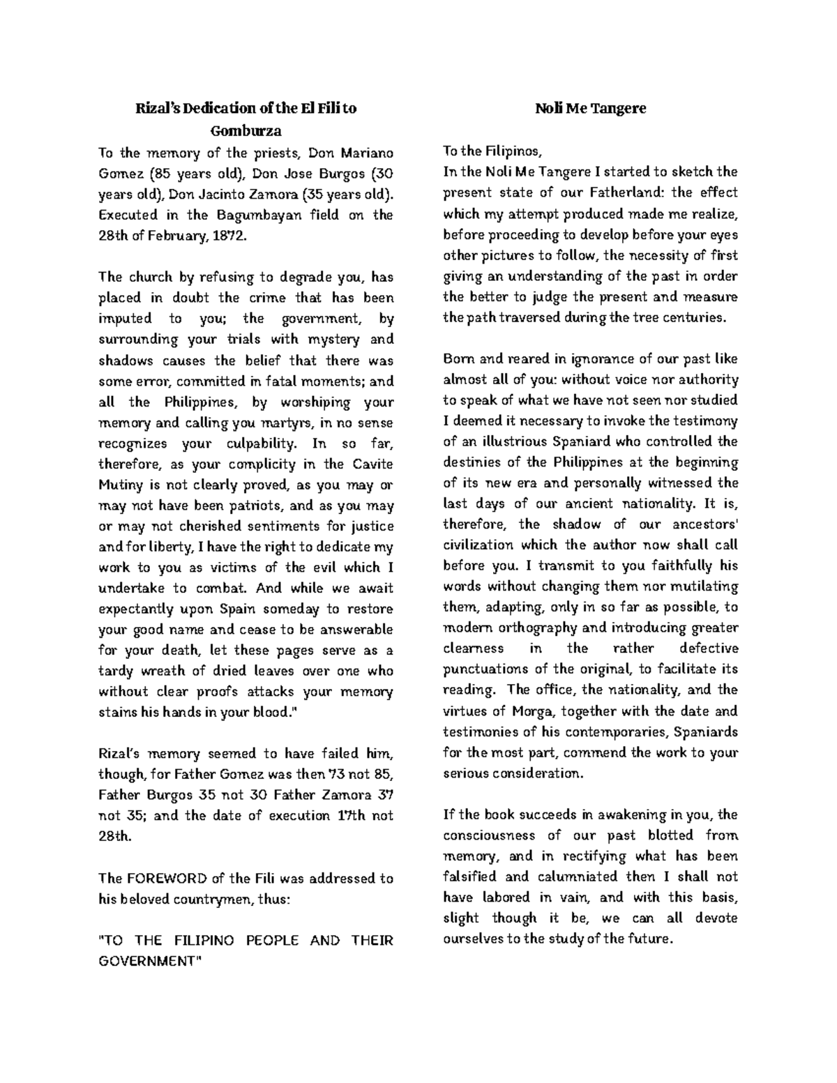 NOLI - EL FILI Summary - Rizal’s Dedication of the El Fili to Gomburza ...