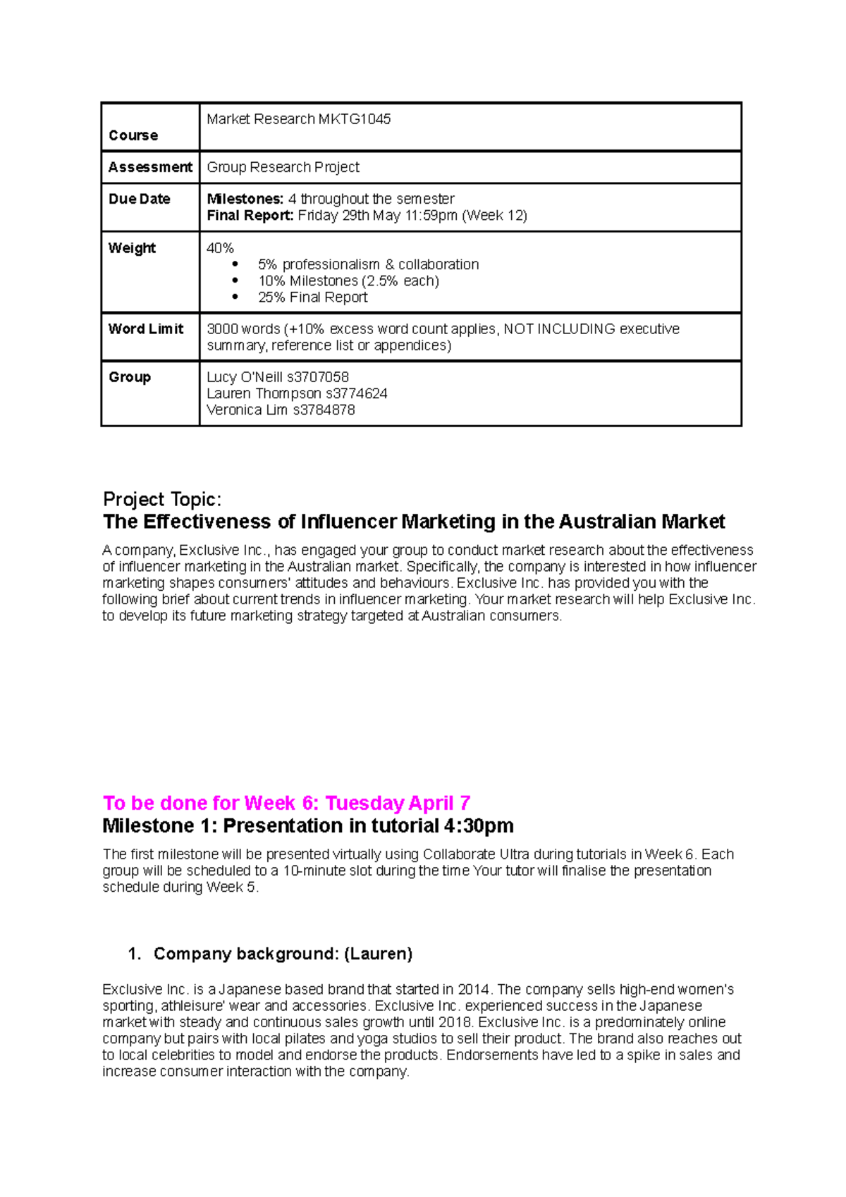 Market Research- Assessment 1 - Course Market Research MKTG Assessment ...