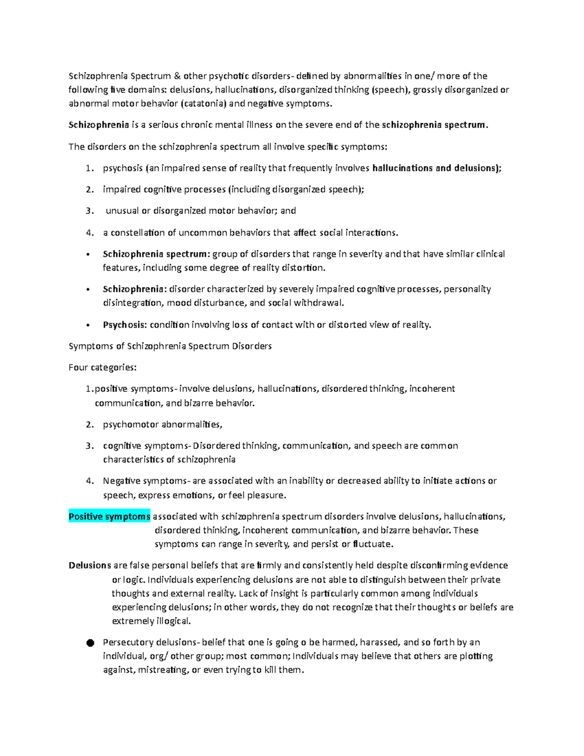 Abnormal Psych Schizophrenia notes - Schizophrenia Spectrum & other ...