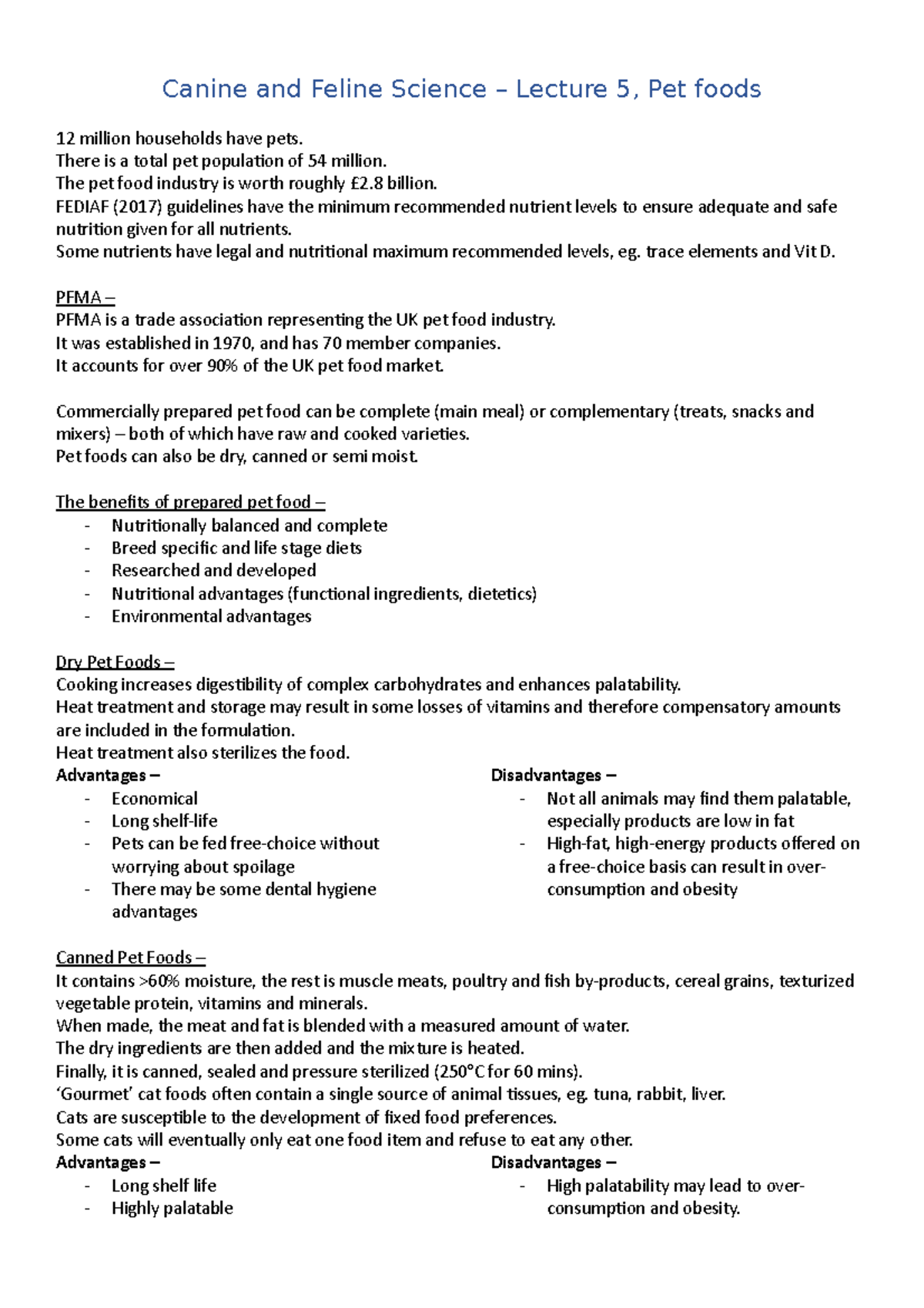 Canine and Feline Science Lecture 5 - Canine and Feline Science ...