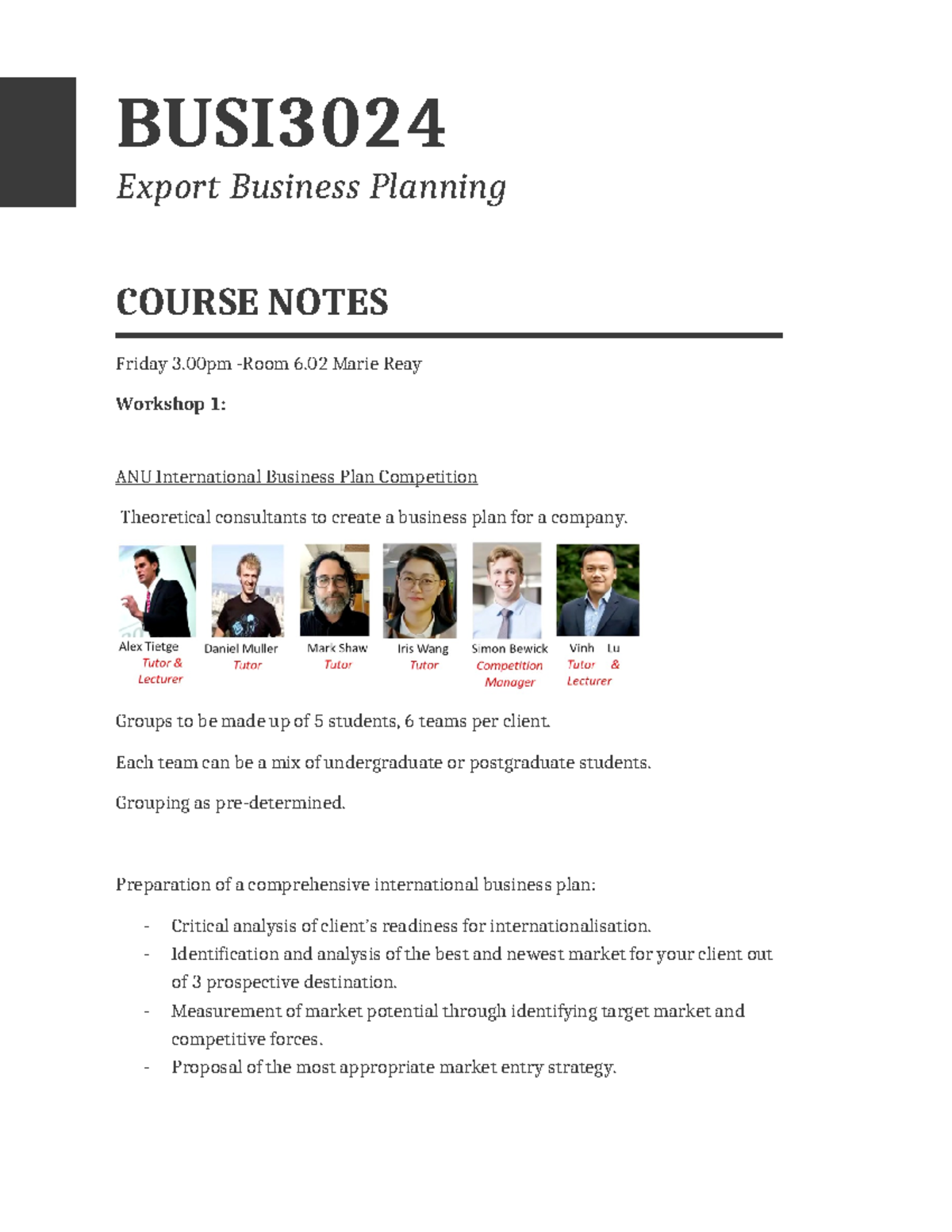 BUSI3024 - Course Notes - BUSI Export Business Planning COURSE NOTES ...