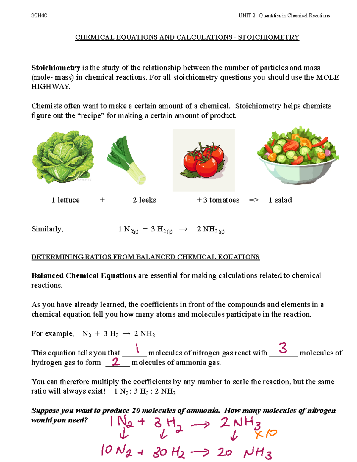 06- Stoichiometry - Mass - Mass 2023( Filled IN) - CHEMICAL EQUATIONS ...