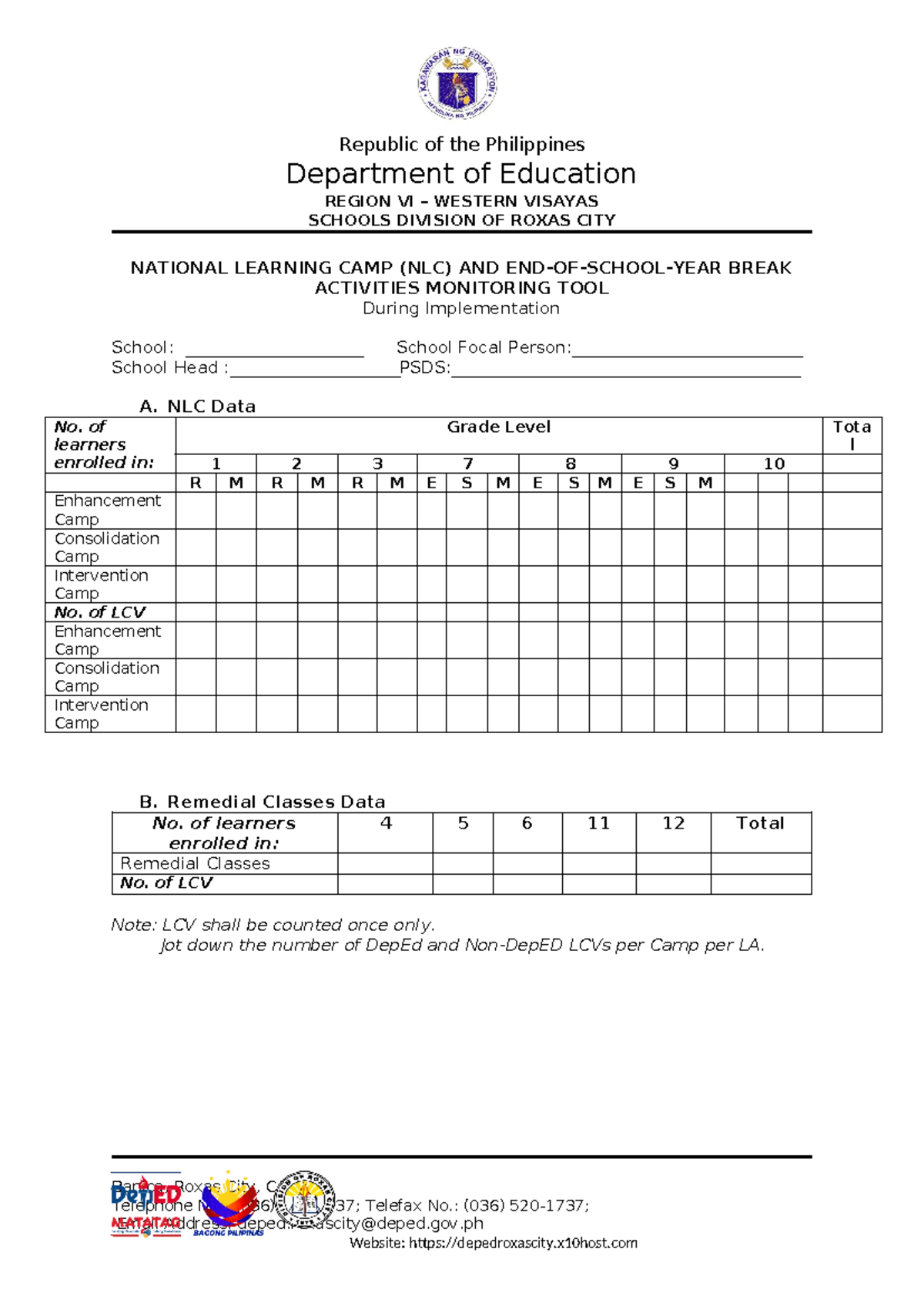 Monitoring Tool for 2024 NLC Implemtnation - Republic of the ...