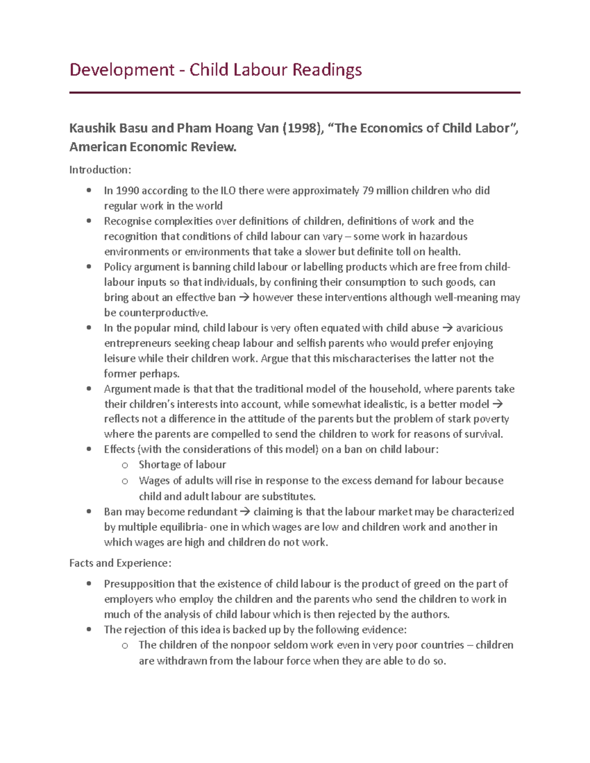 Summary of Readings on Child Labor - Development - Child Labour ...