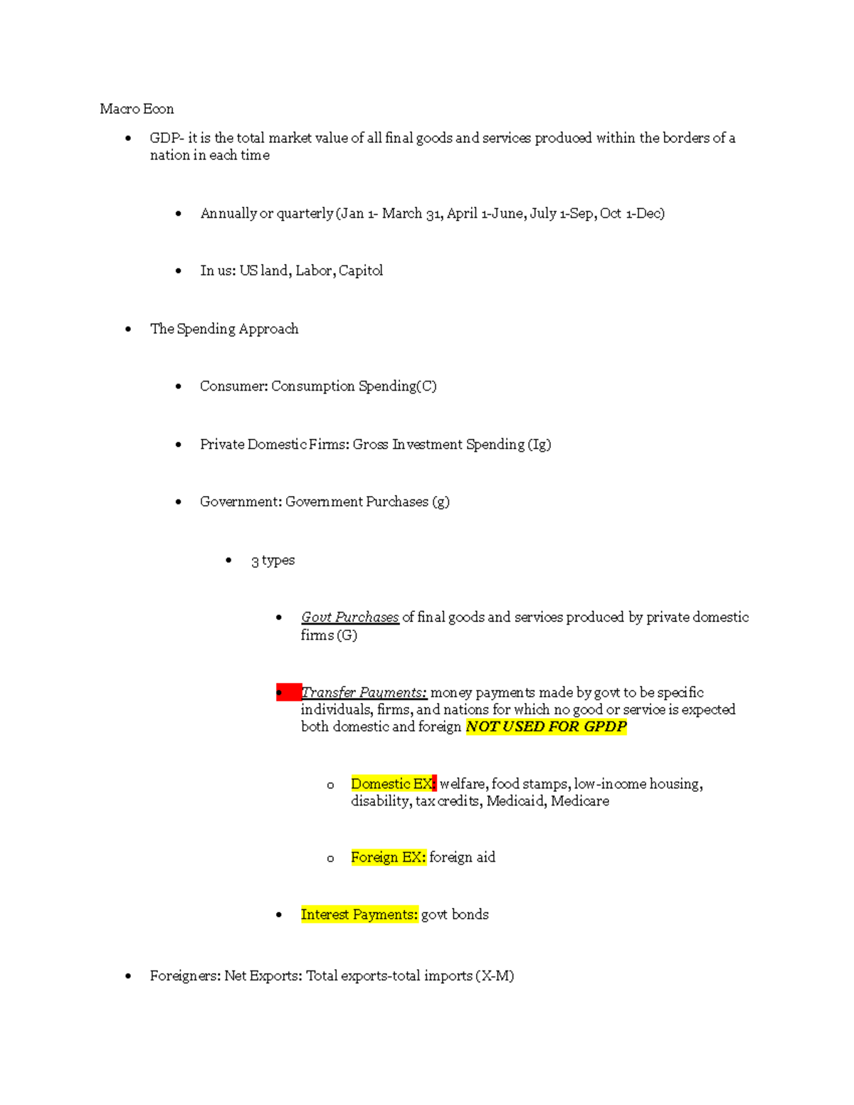 Macro economics Intro lecture - Macro Econ GDP- it is the total market value of all final goods ...
