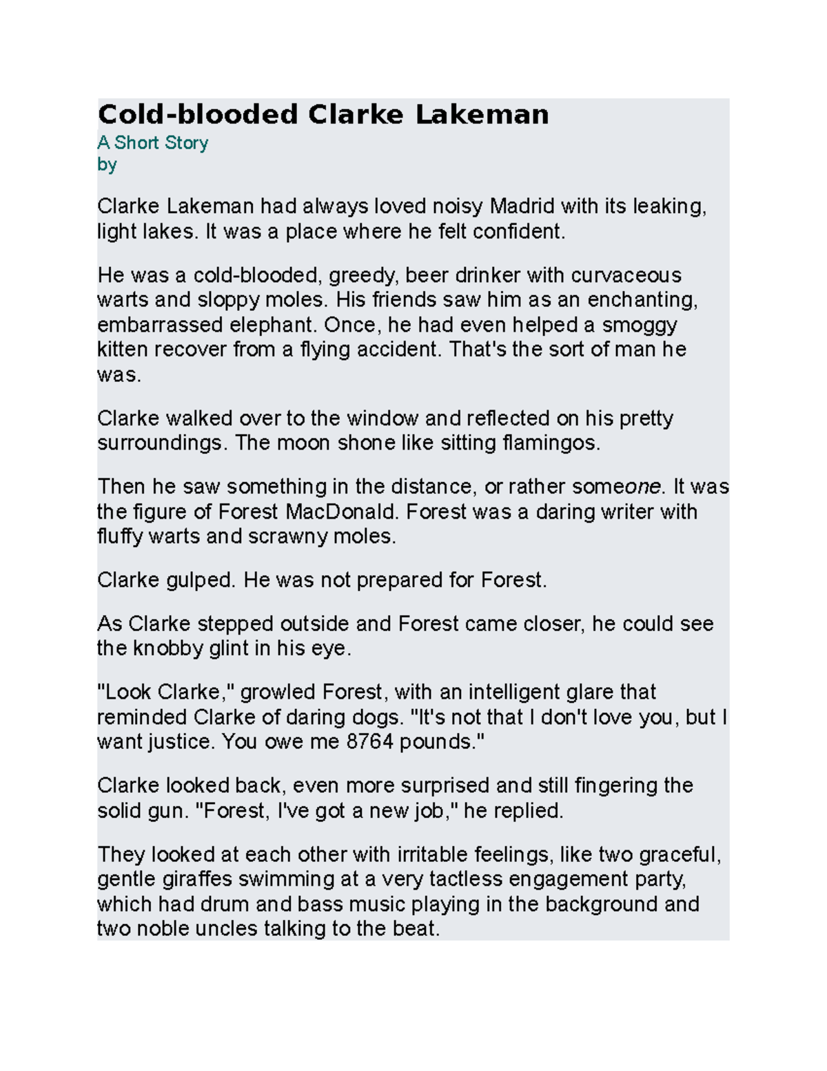 Cold - Short story - Cold-blooded Clarke Lakeman A Short Story by ...