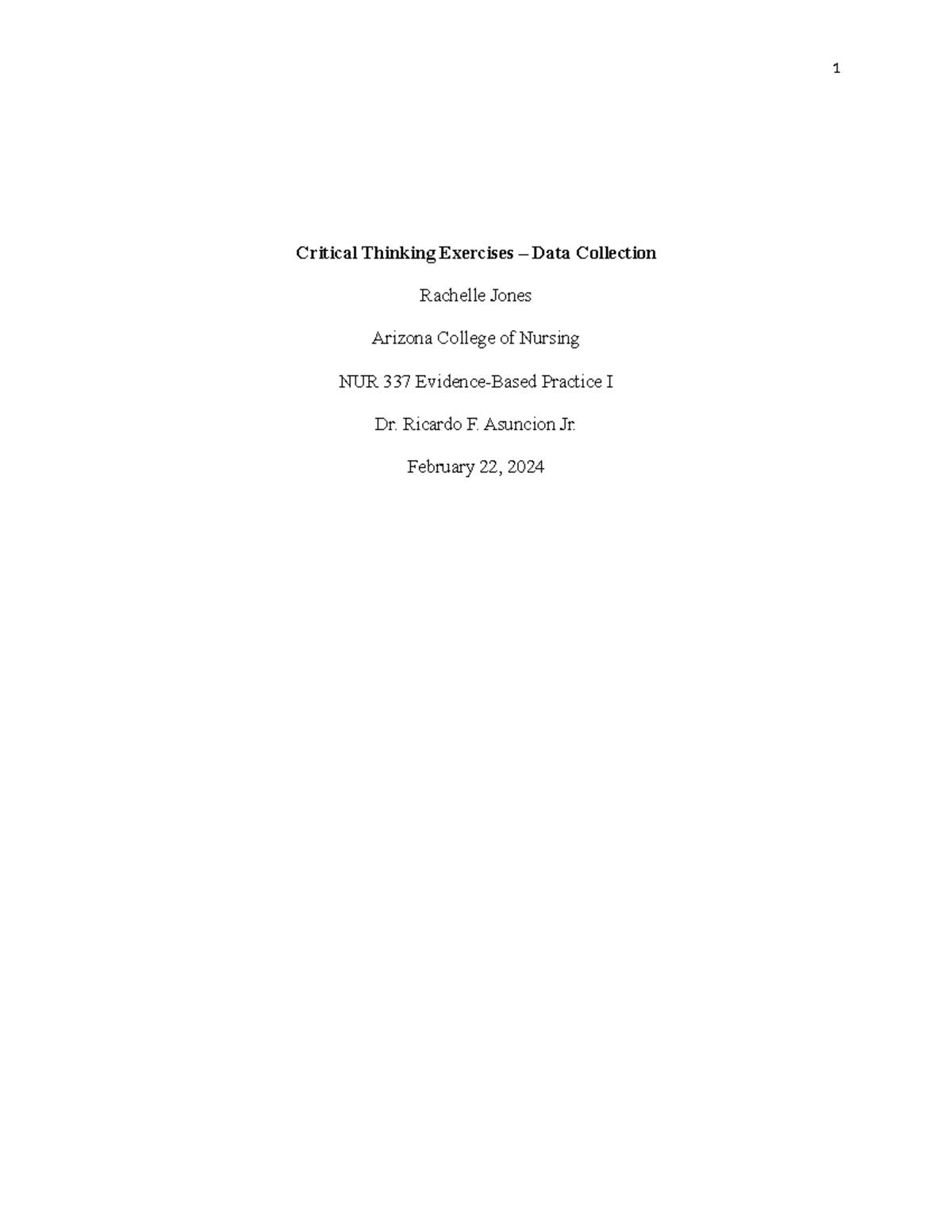 Mod 4 Evidence-Based Practice I Critical Thinking Exercise Data ...